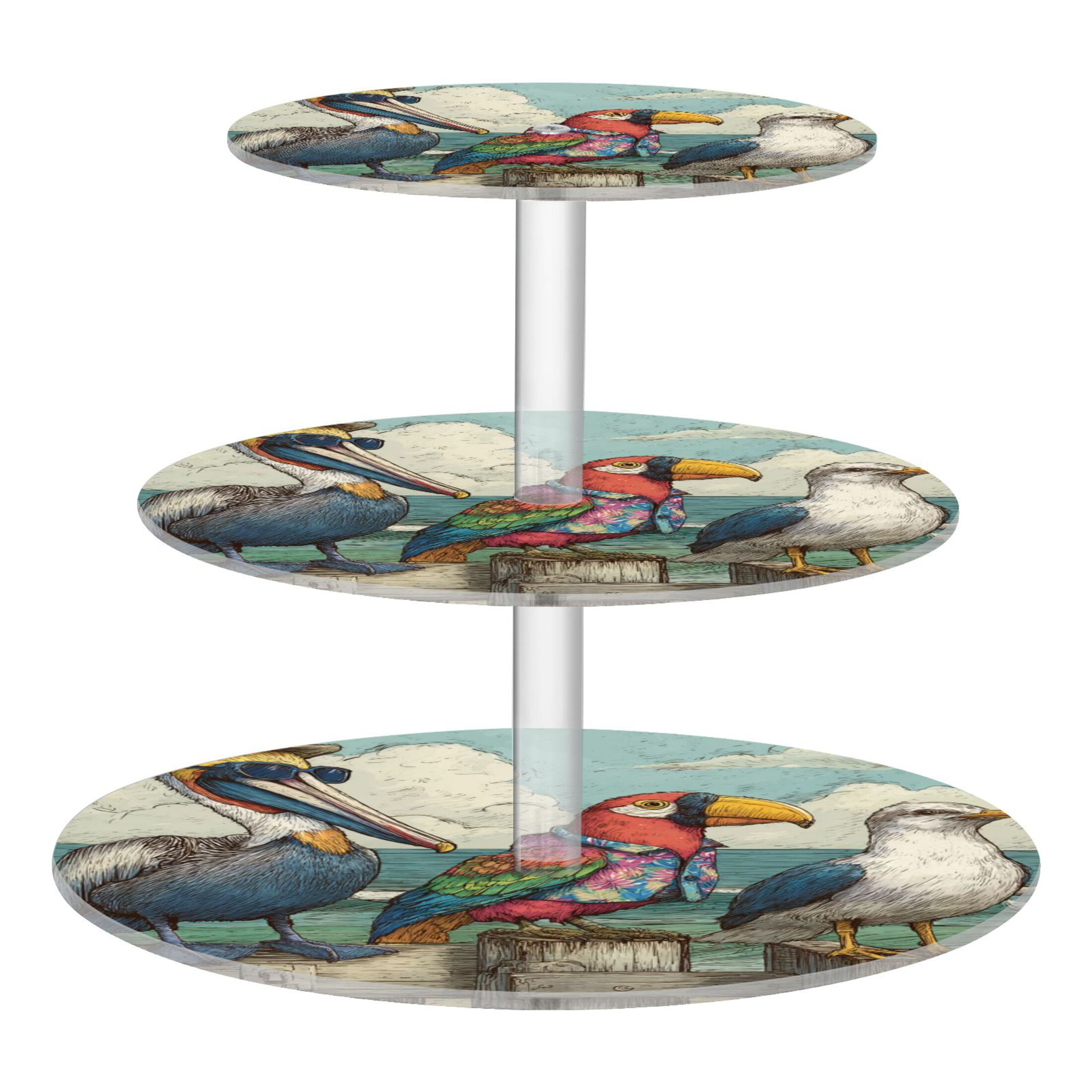 Wobogo Cartoon Pelican 3 Tier Acrylic Cake Stand with Clear Round Hold ...