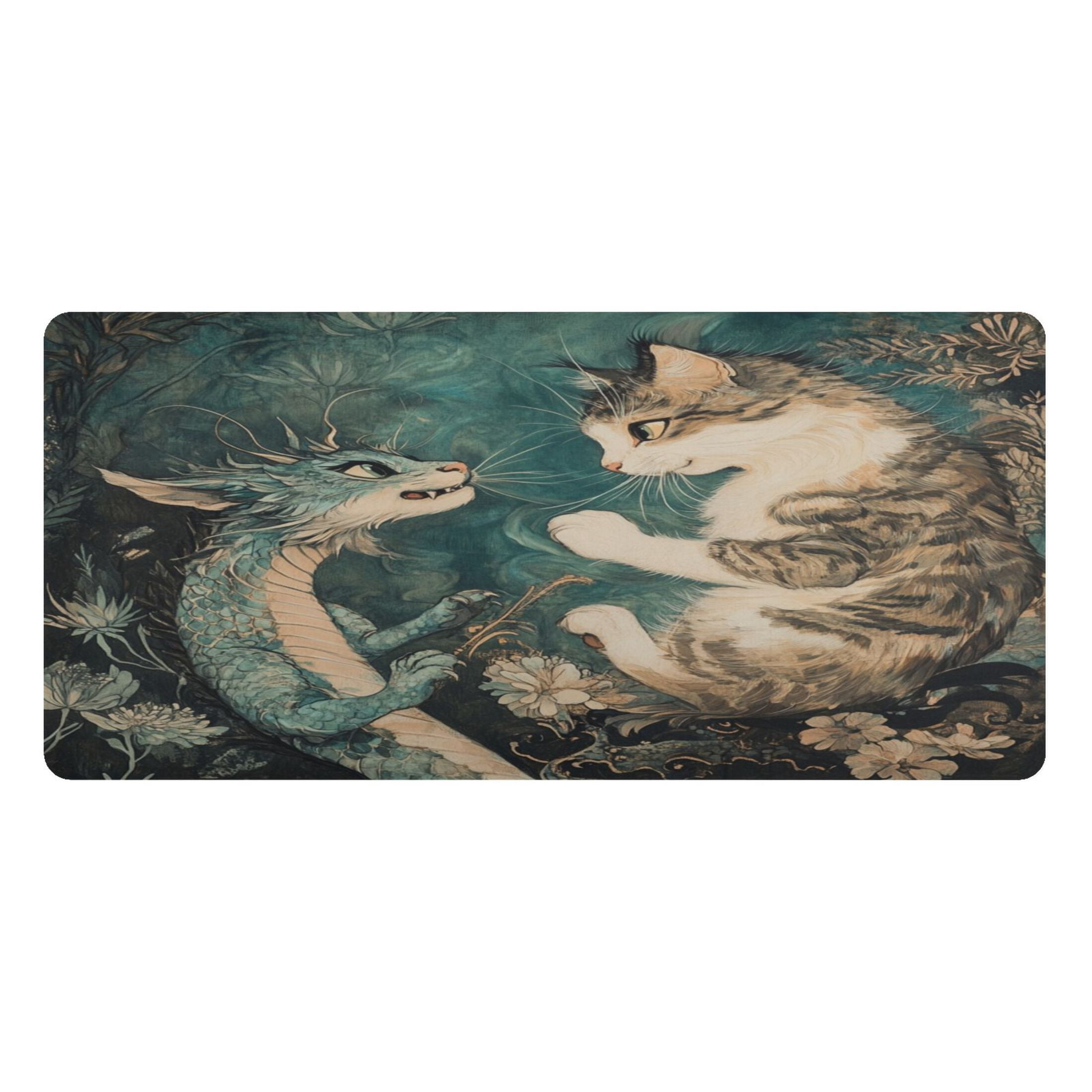 Wobogo Cat and Dragon Drawing Gaming Mouse Pad Non-slip Leather Desk ...