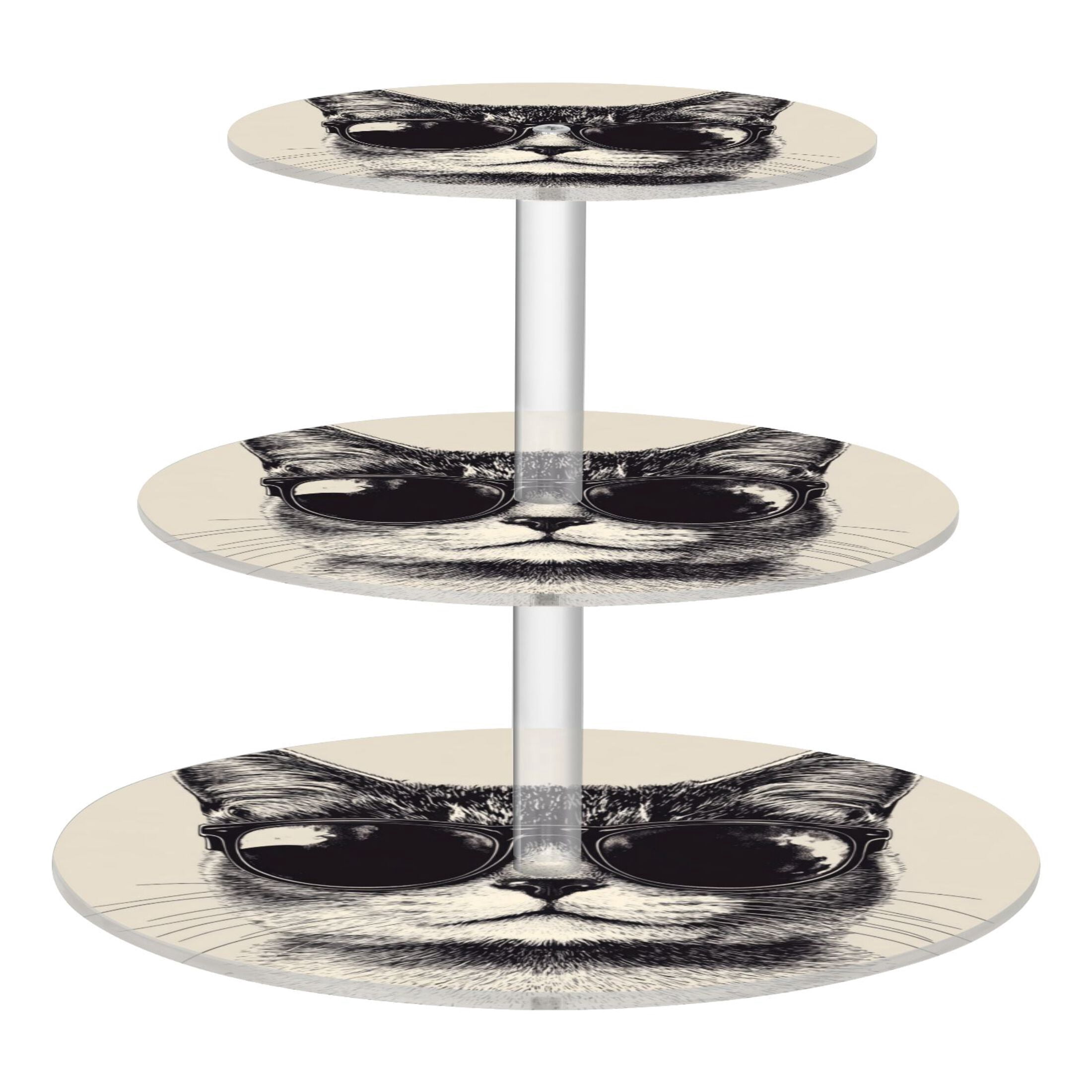 Wobogo Cat with Sunglasses Pattern 3 Tier Acrylic Cake Stand with Clear ...
