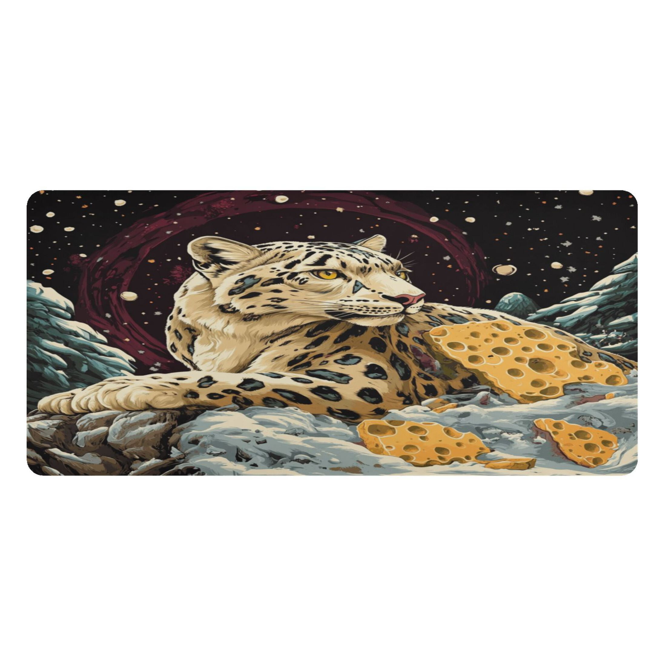 Wobogo Cheese Snow Leopard Illustration Gaming Mouse Pad Non-slip Leather Desk Mat Water Resist ...