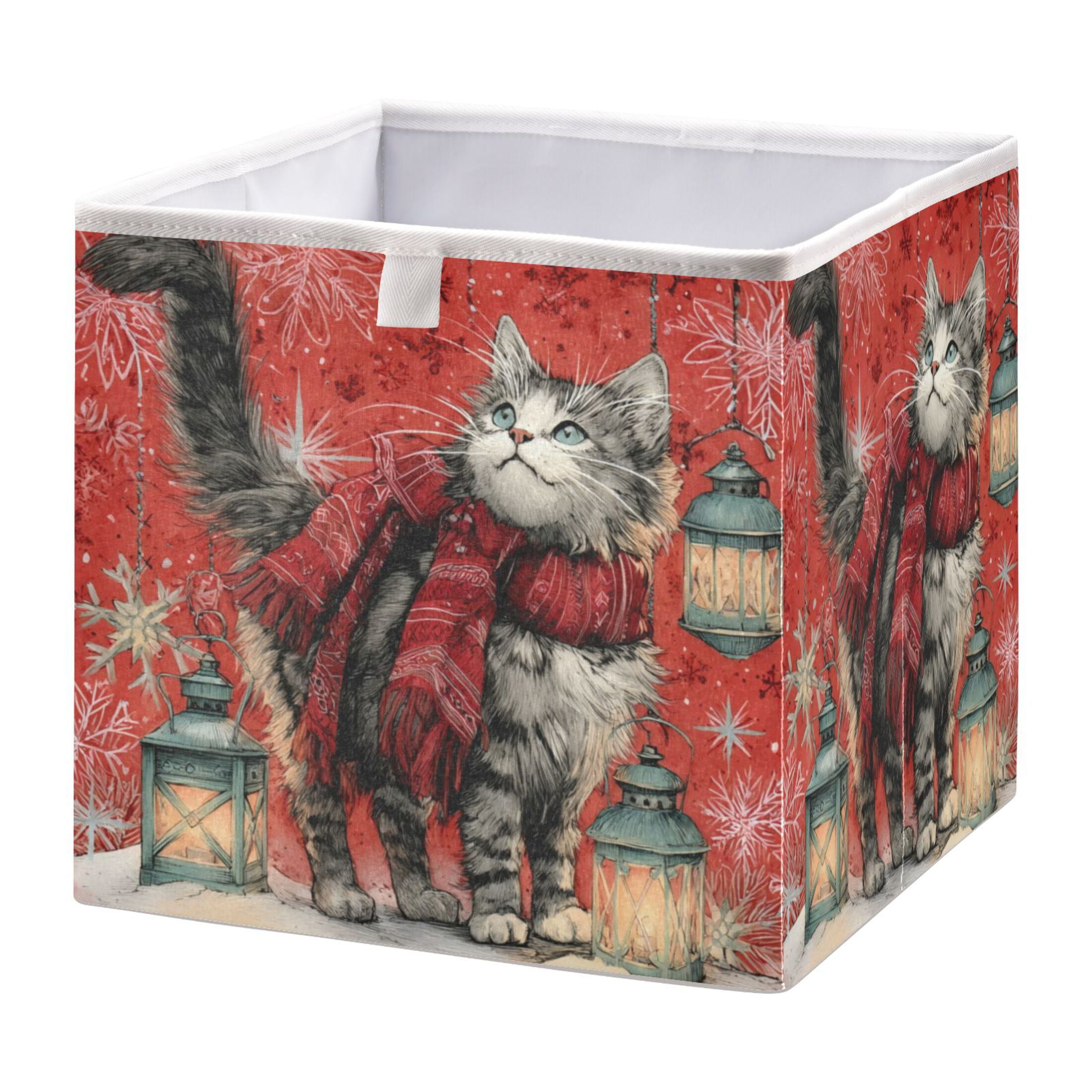 Wobogo Christmas Cute Tabby Cat Storage Basket Foldable Easy to Clean ...