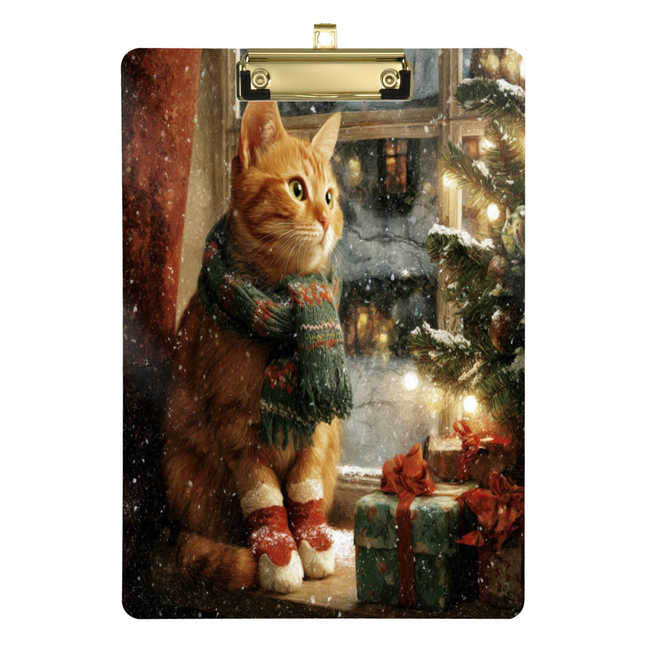 Wobogo Christmas Ginger Cat Acrylic Writing Pad Gold Clip Stardard Size ...
