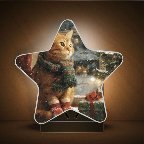 Wobogo Christmas Ginger Cat LED Star Night Light 0.2 Watt Wall Plug ...