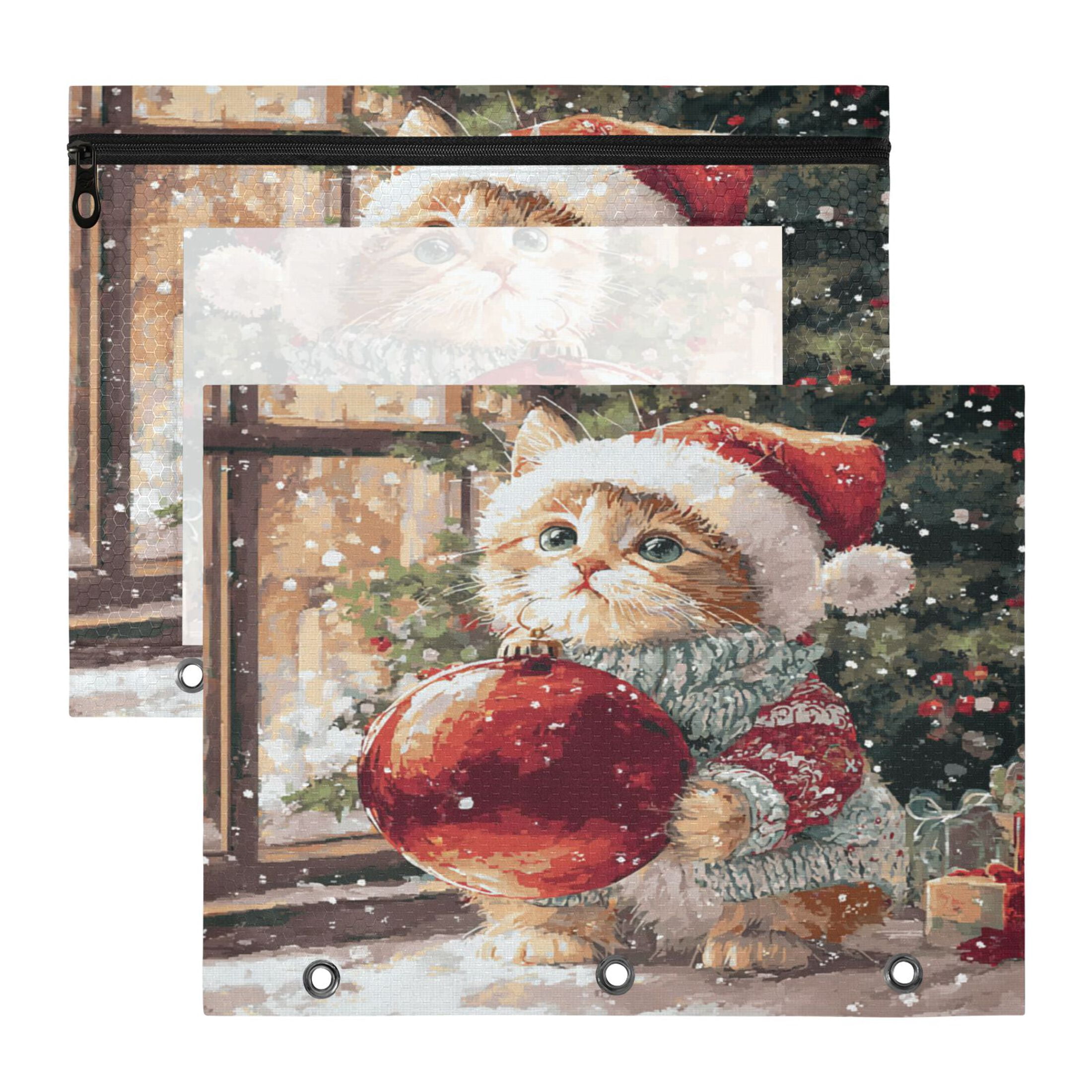 Wobogo Christmas Golden Tabby Cat A4 Size Clear Polyester File Pocket ...