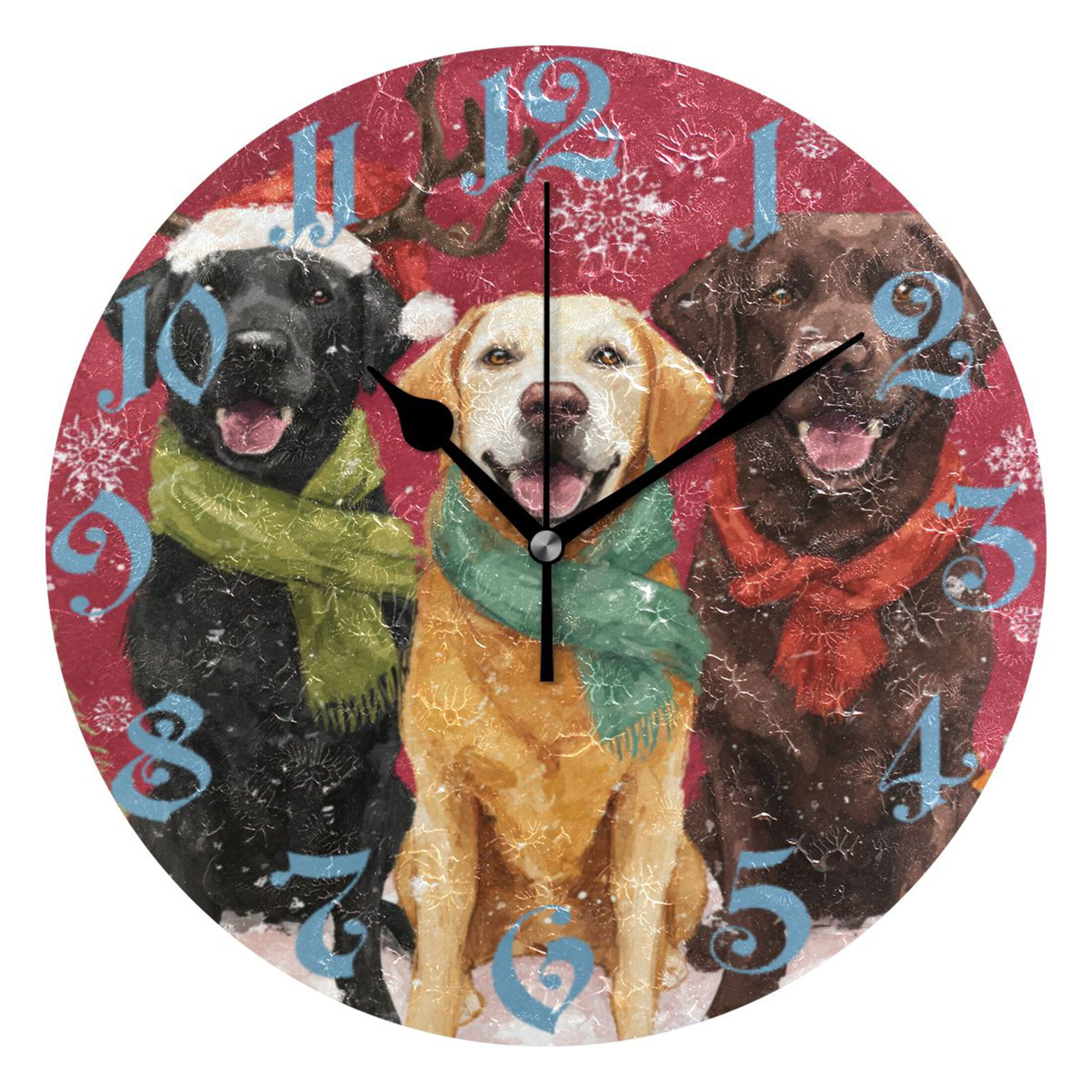 Wobogo Christmas Labrador Dogs Wall Clock 10in Silent Mechanism Battery ...