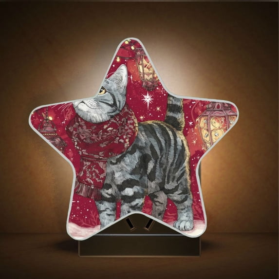 Wobogo Christmas Tabby Cat LED Star Night Light 0.2 Watt Wall Plug Dusk ...