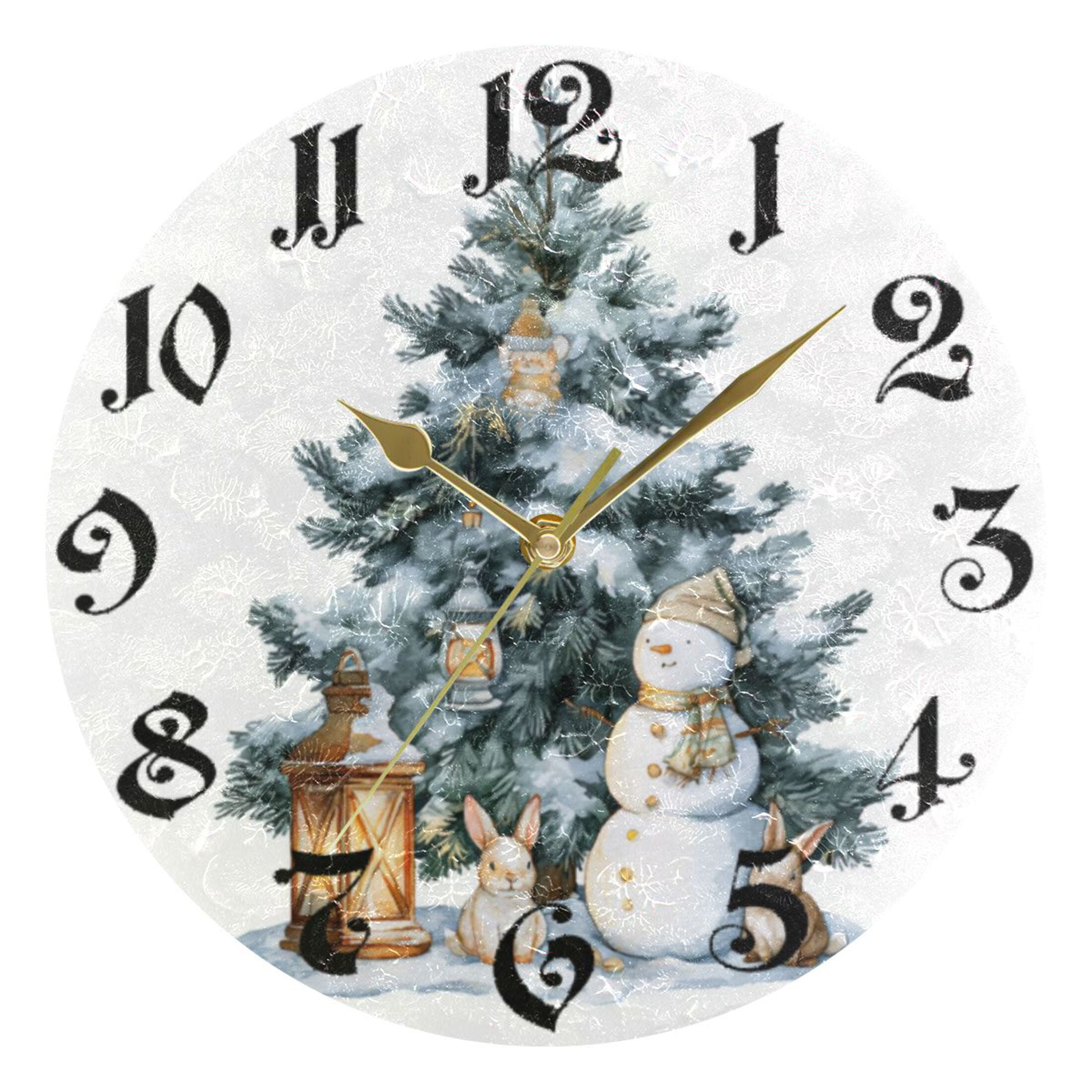 Wobogo Christmas Tree Snowman Wall Clock 10in Silent Mechanism Battery ...