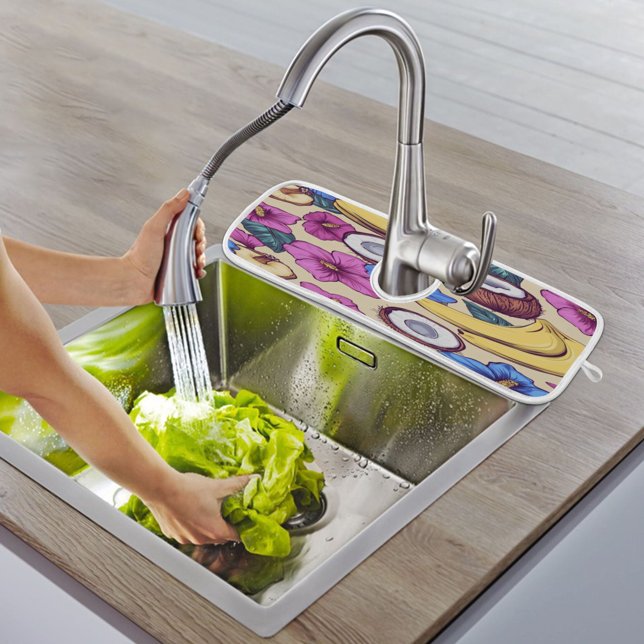 Wobogo Coconut Banana Pattern Faucet Drying Mat Set of 2 Sponge ...