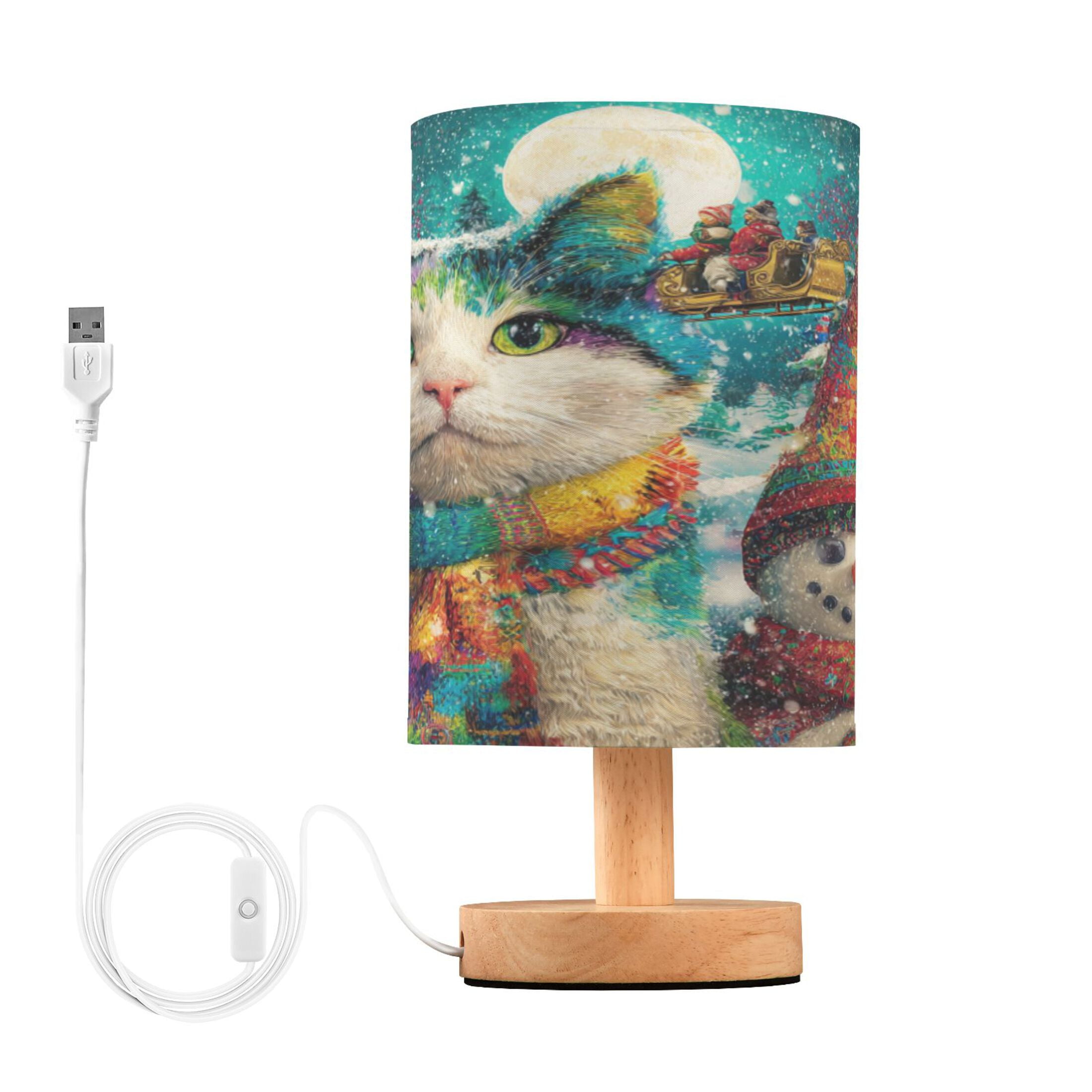 Wobogo Colorful Cat and Snowman Bedroom Table Lamp USB Power Connector ...