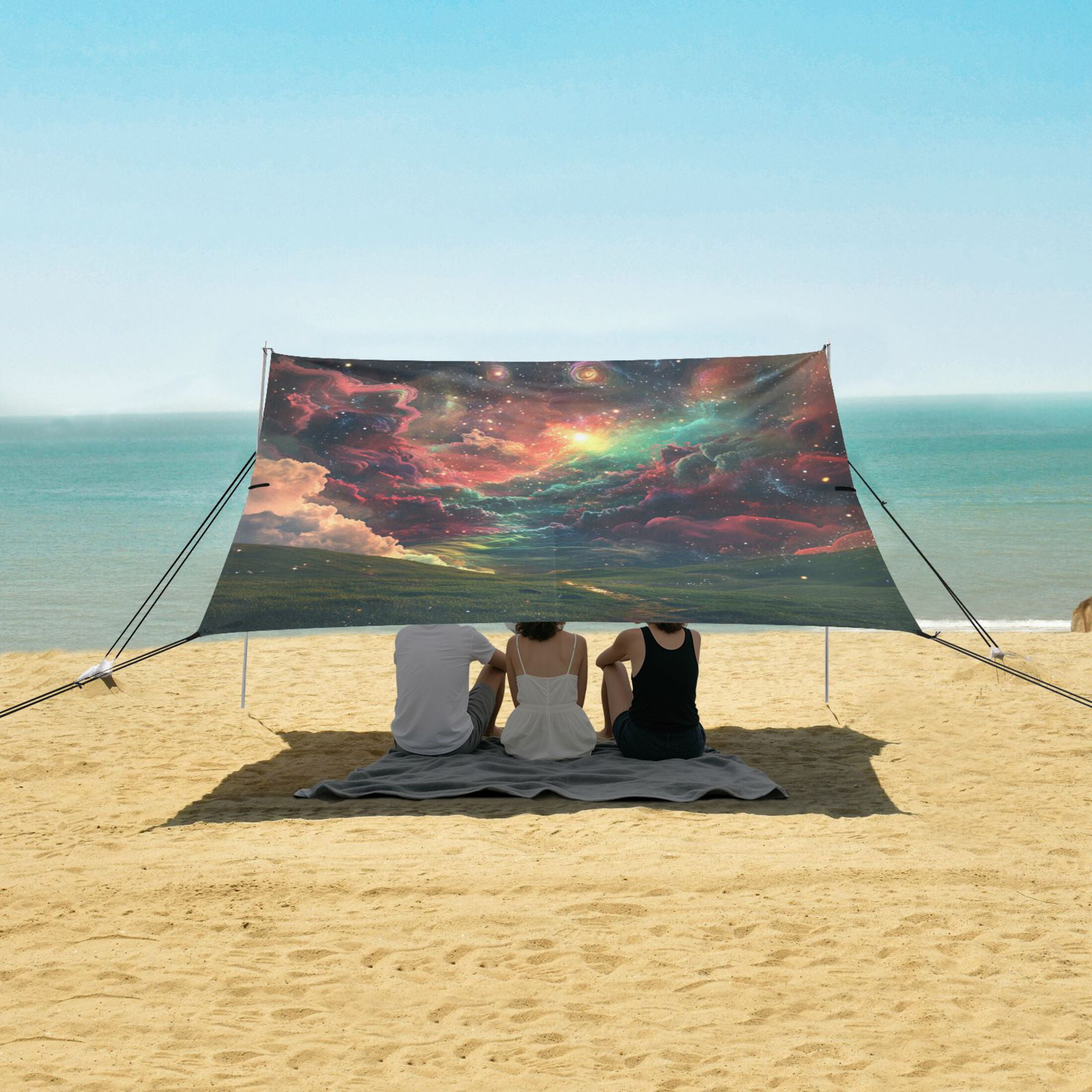 Wobogo Colorful Galaxy Beach Tent Camping Sun Shelter 110 x 125in UPF50+ Outdoor Shade for Trips ...