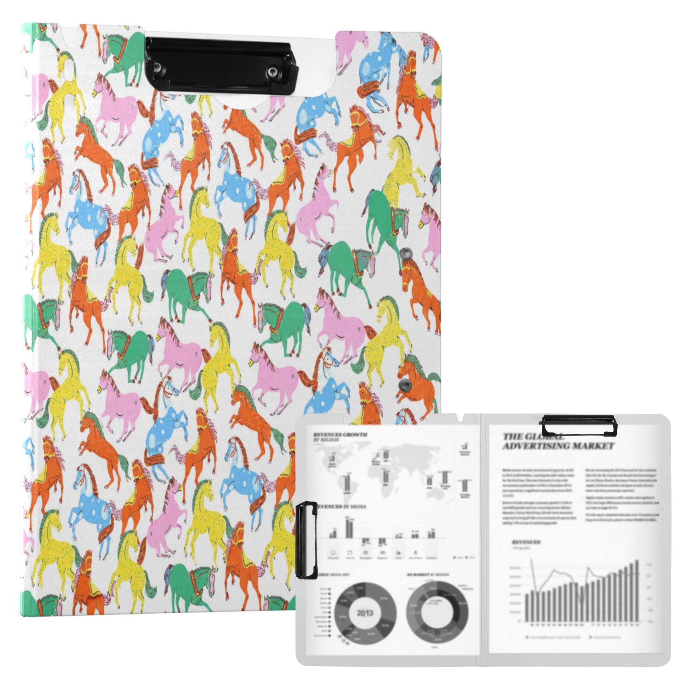 Wobogo Colorful Horse A4 Foldable Clipboard with Dual Metal Clips ...