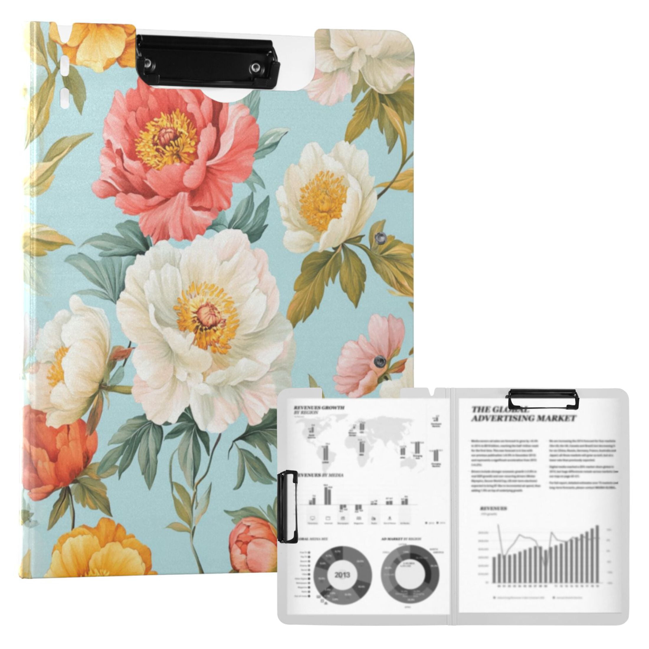 Wobogo Colorful Peonies A4 Foldable Clipboard with Horizontal and ...
