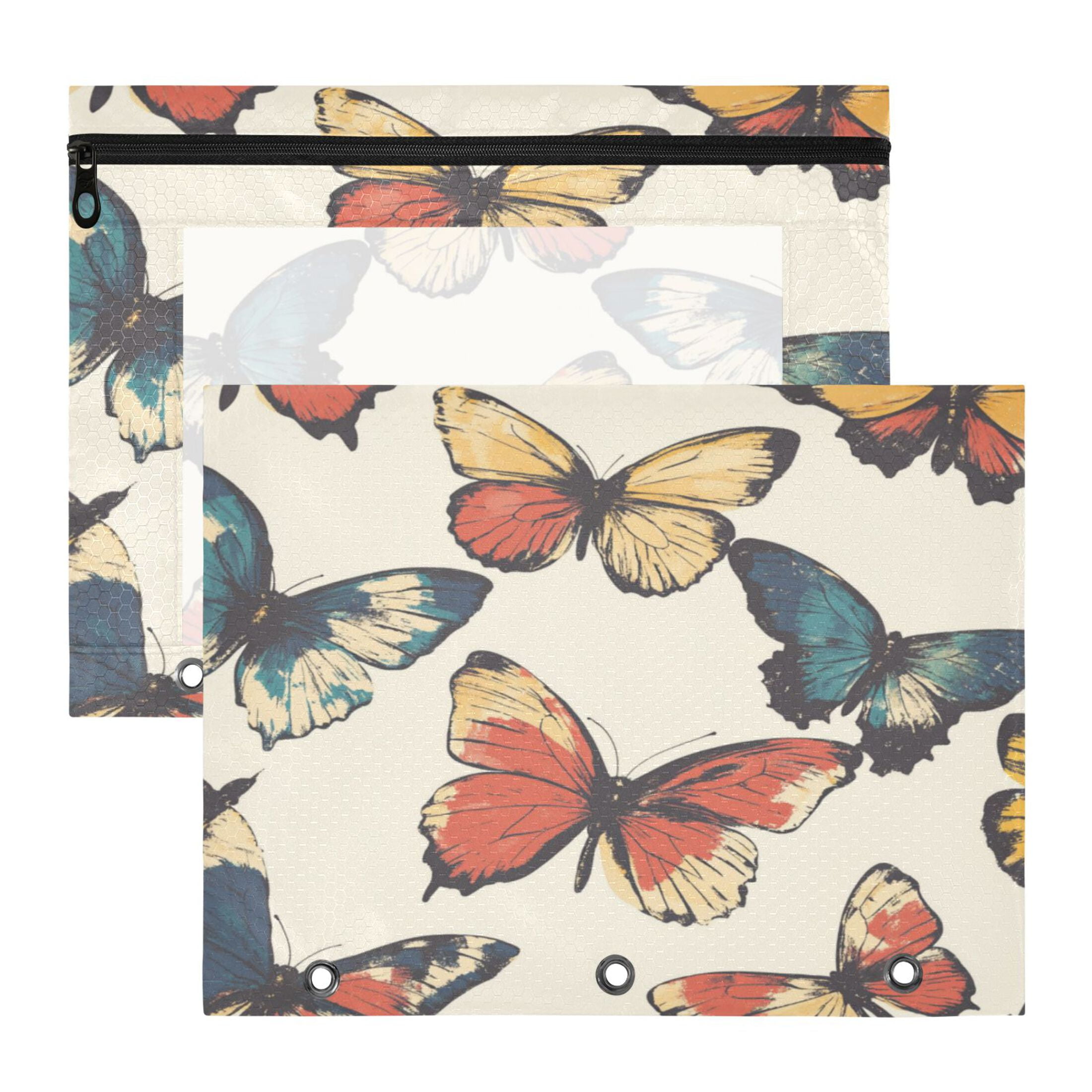 Wobogo Colourful Butterflies A4 Size Clear Polyester File Pocket Set of ...