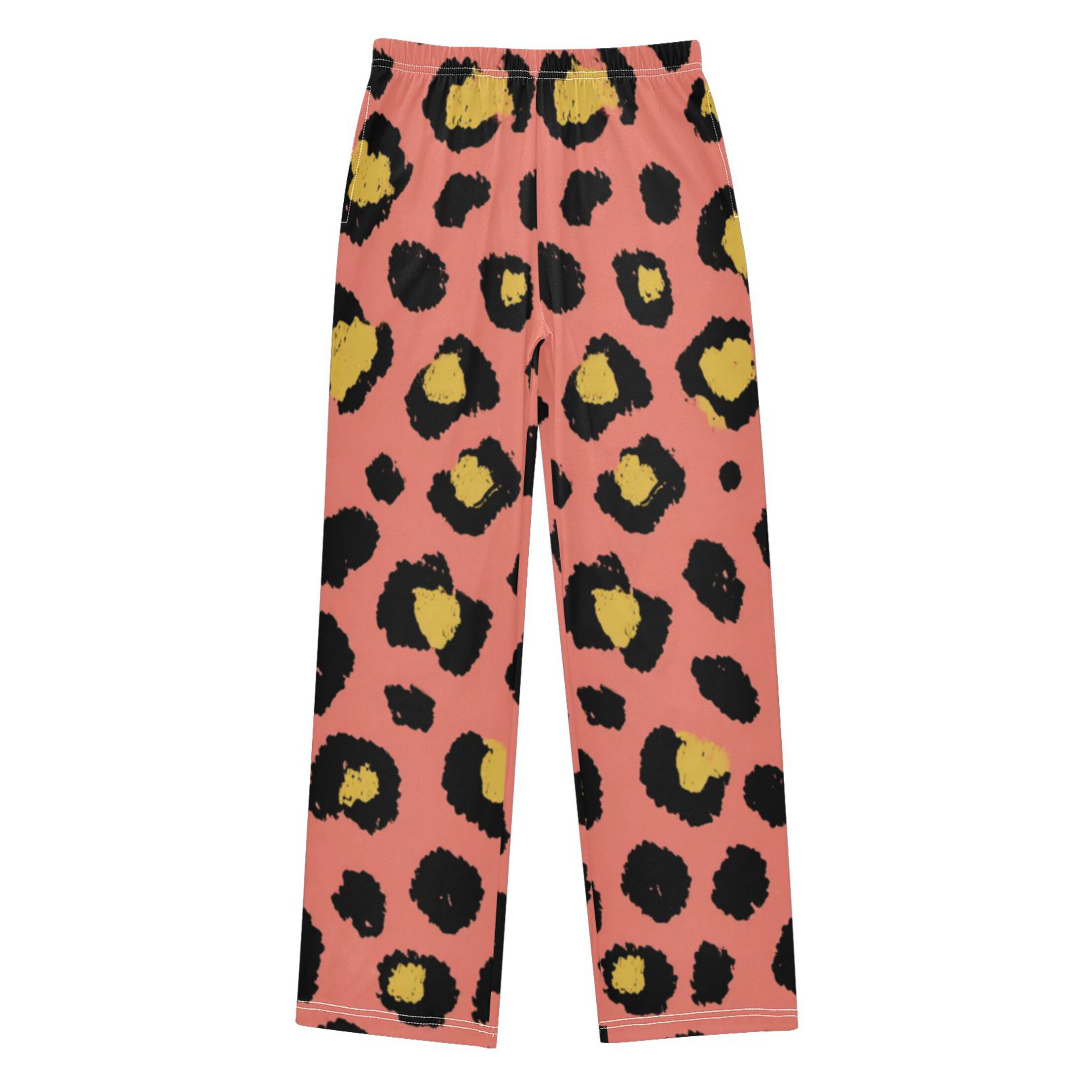 Wobogo Coral Pink Leopard Long Pajama Pants Bottoms Soft Sleepwear with ...