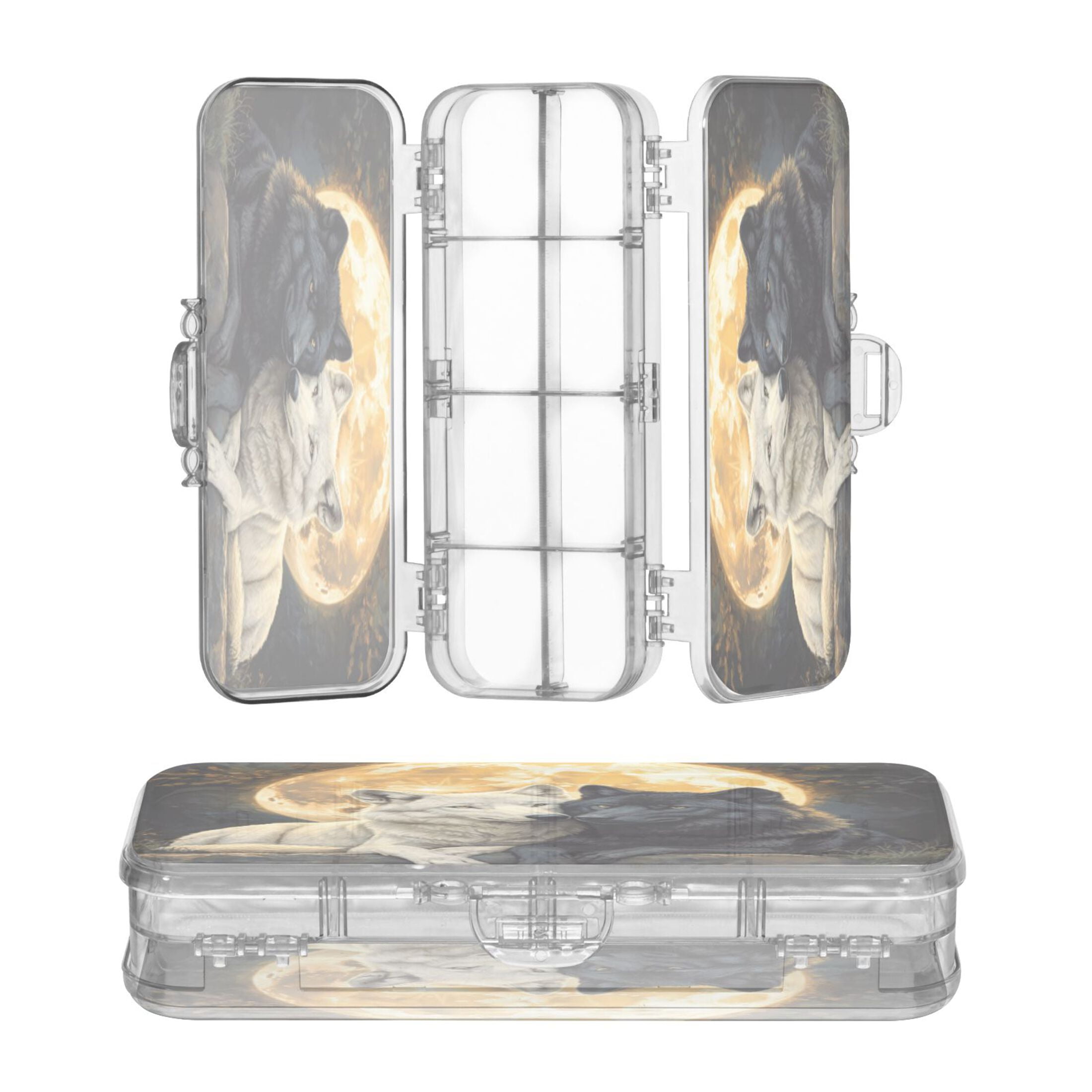 Wobogo Cozy Two Wolves Clear Pencil Case Plastic Pencilboxes Stackable ...