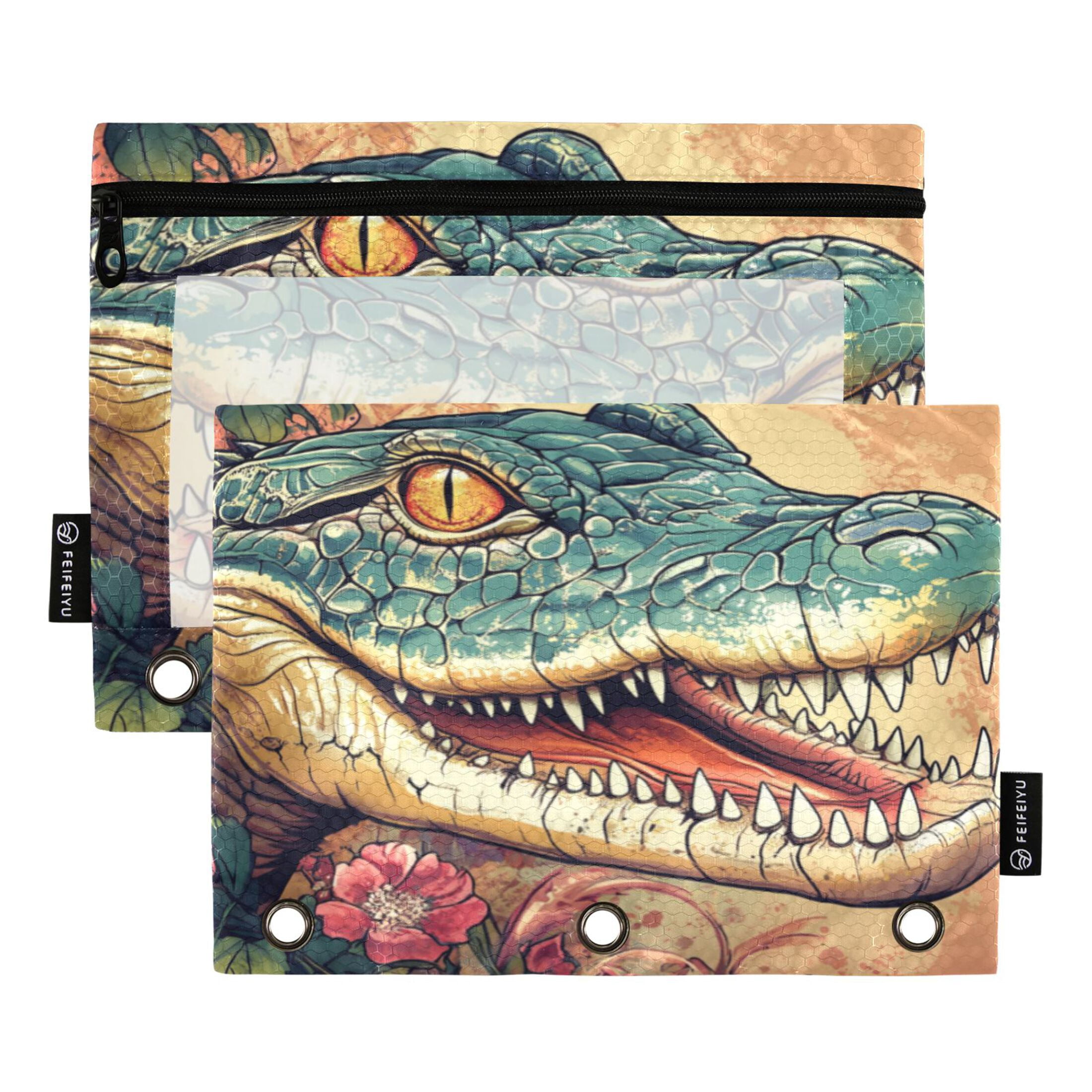 Wobogo Crocodile Illustration in Realistic Style Pencil Pouch with 3 ...