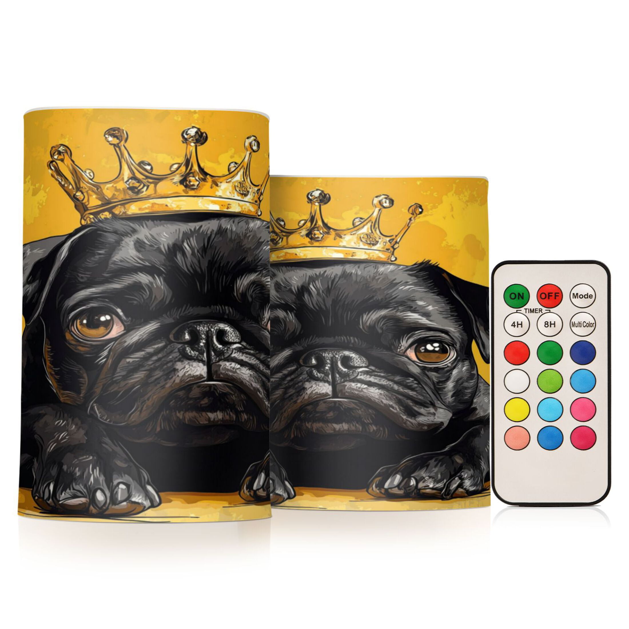 Wobogo Crown Black Pug Dog Combo Flameless Flickering Candle Light with ...