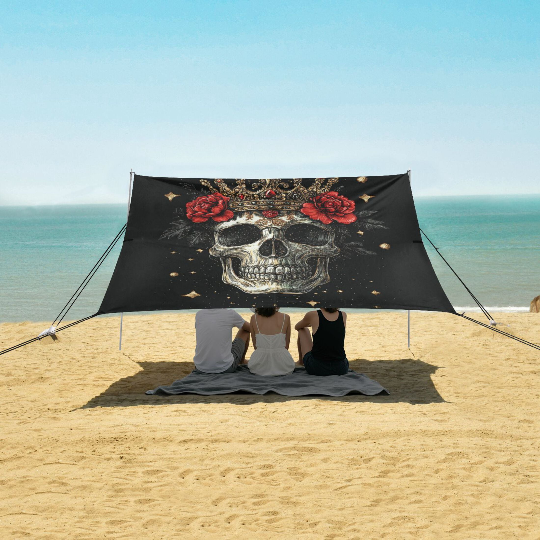 Wobogo Crown Skull Black Pattern Beach Tent Camping Sun Shelter 110 x ...