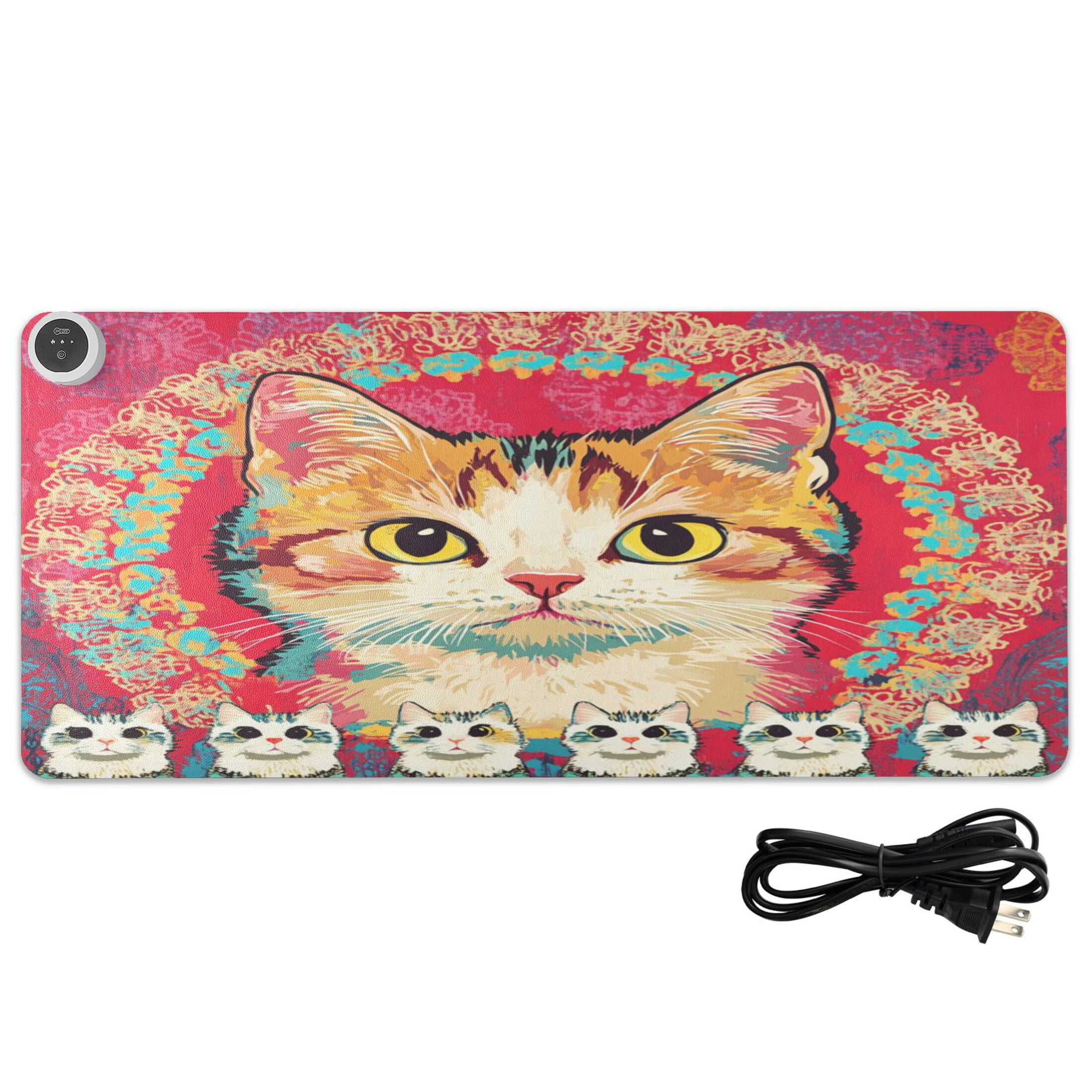 Wobogo Cute Calico Cat Heated Mouse Pad Extra-Large Desk Mat With 3 ...