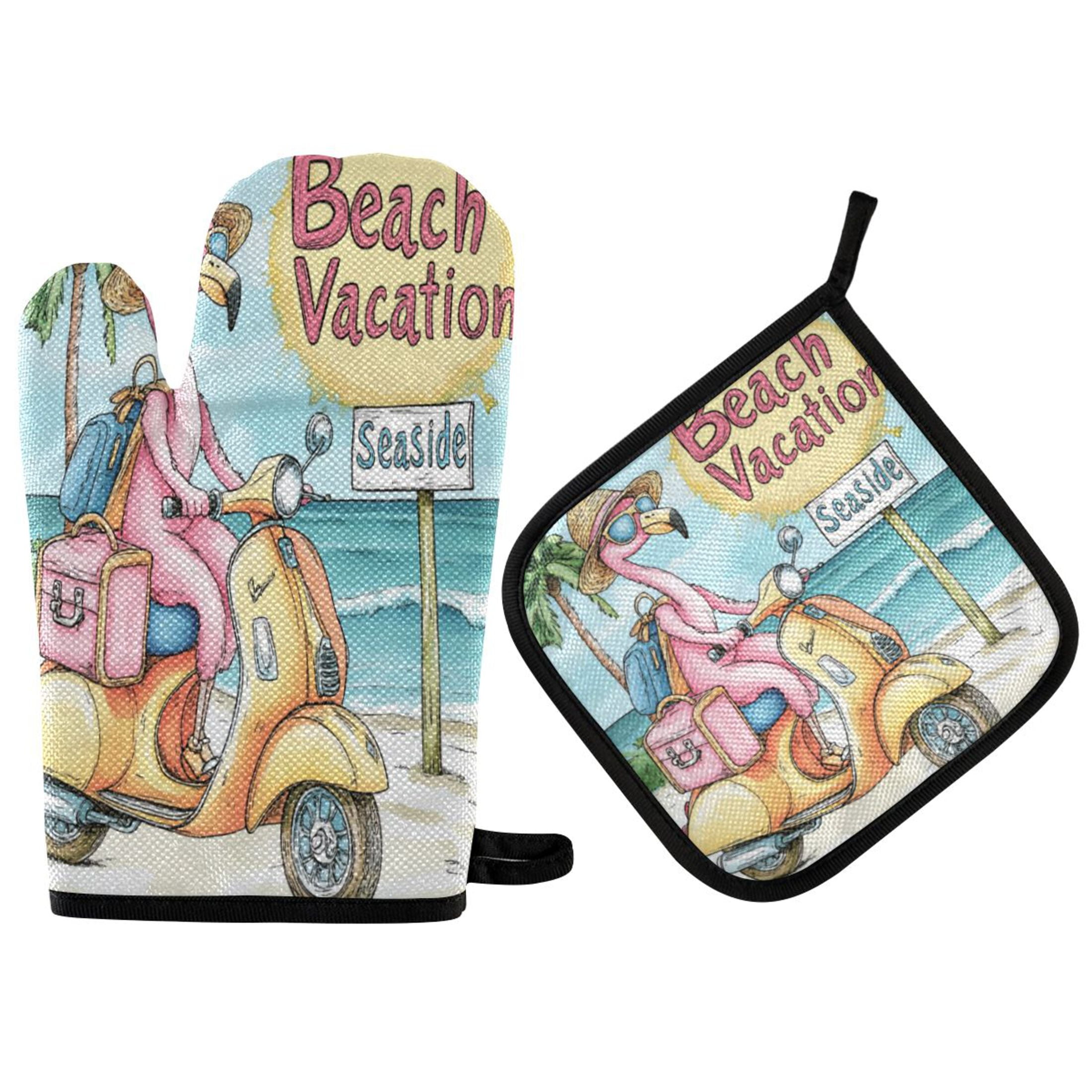 Wobogo Cute Cartoon Flamingo Oven Mitts and Pot Holders 2pcs Set ...