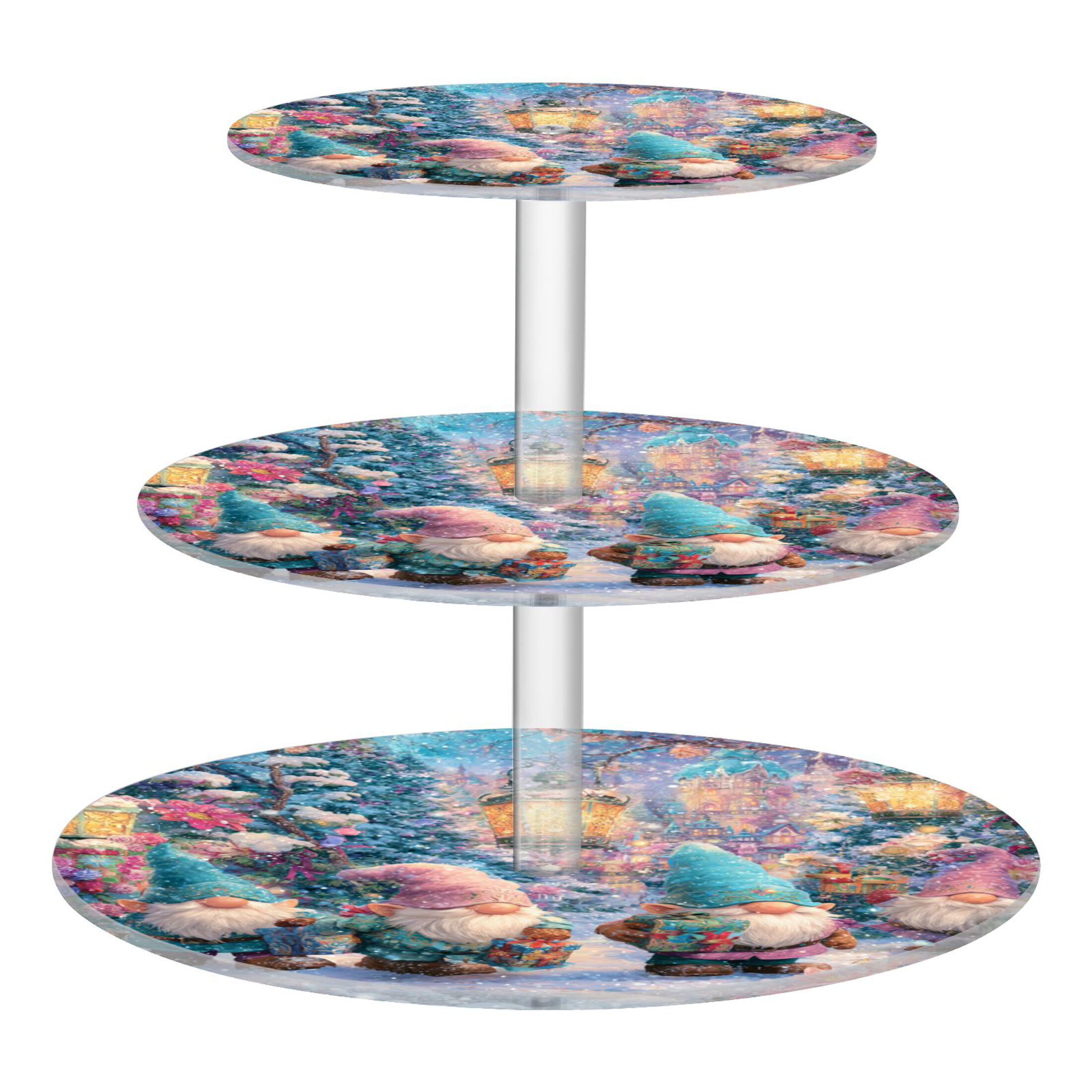 Wobogo Cute Christmas Gnomes 3 Tier Acrylic Cake Stand with Clear Round ...