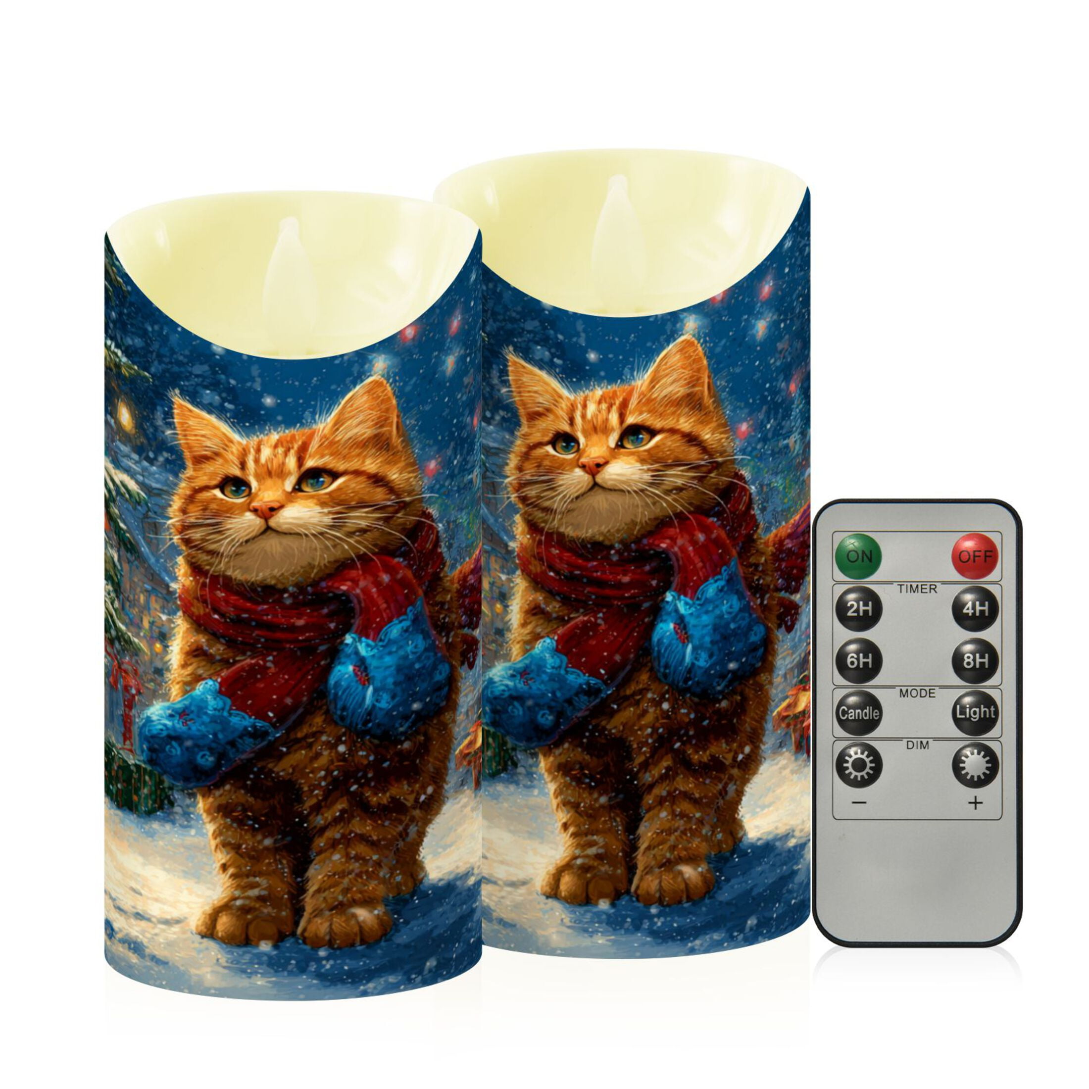Wobogo Cute Ginger Cat Flameless Candles with Remote Battery Operated ...
