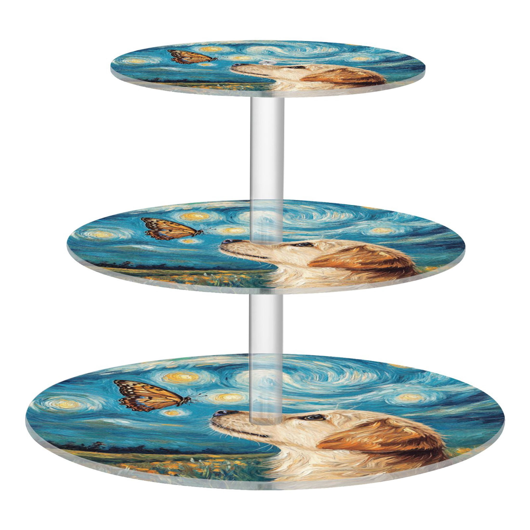Wobogo Cute Golden Retriever 3 Tier Acrylic Cake Stand with Clear Round ...