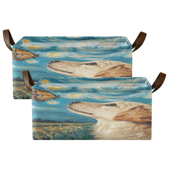 Wobogo Cute Golden Retriever Storage Basket Soccer Plaid Fabric ...