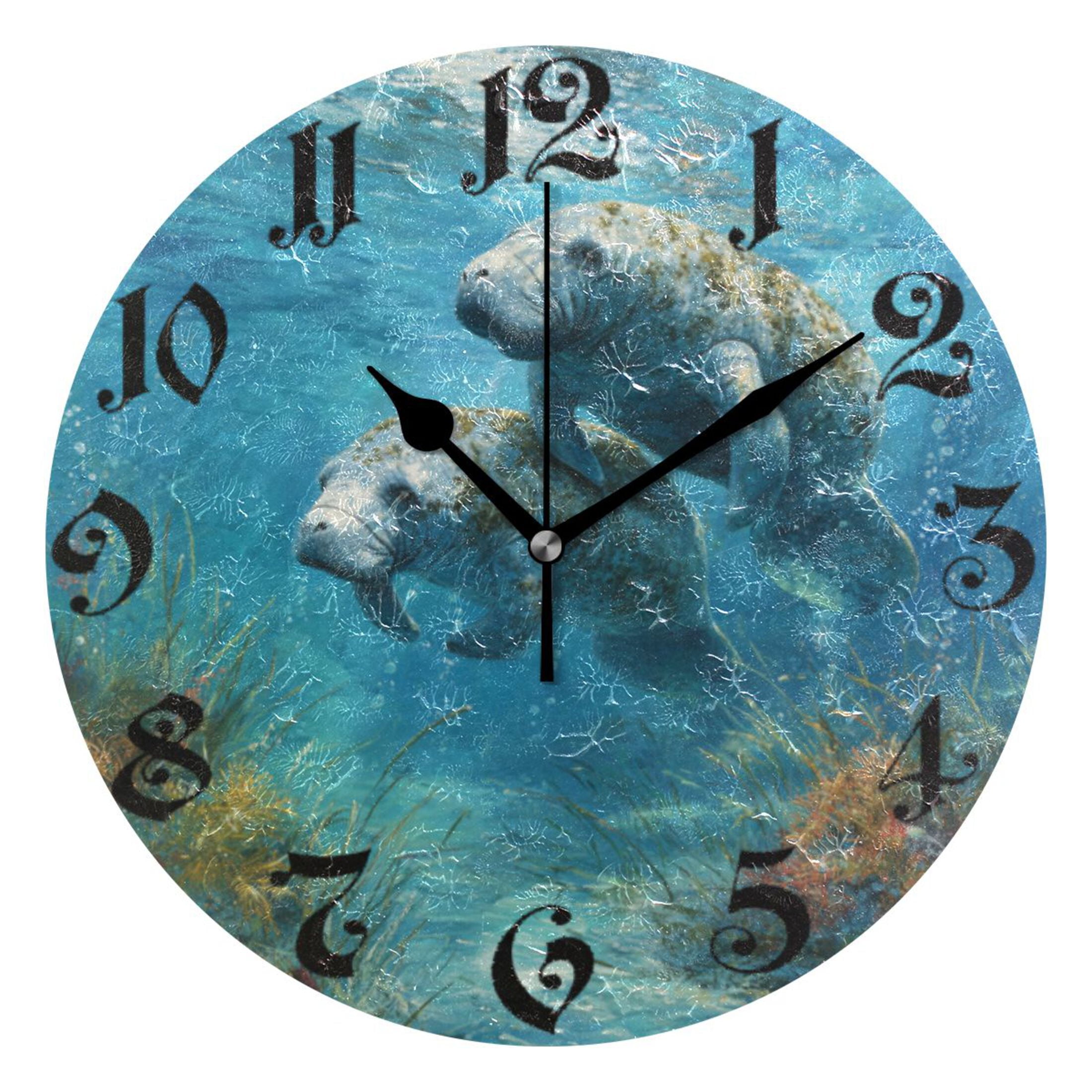 Wobogo Cute Manatee Wall Clock 10in Silent Mechanism Battery Operated ...