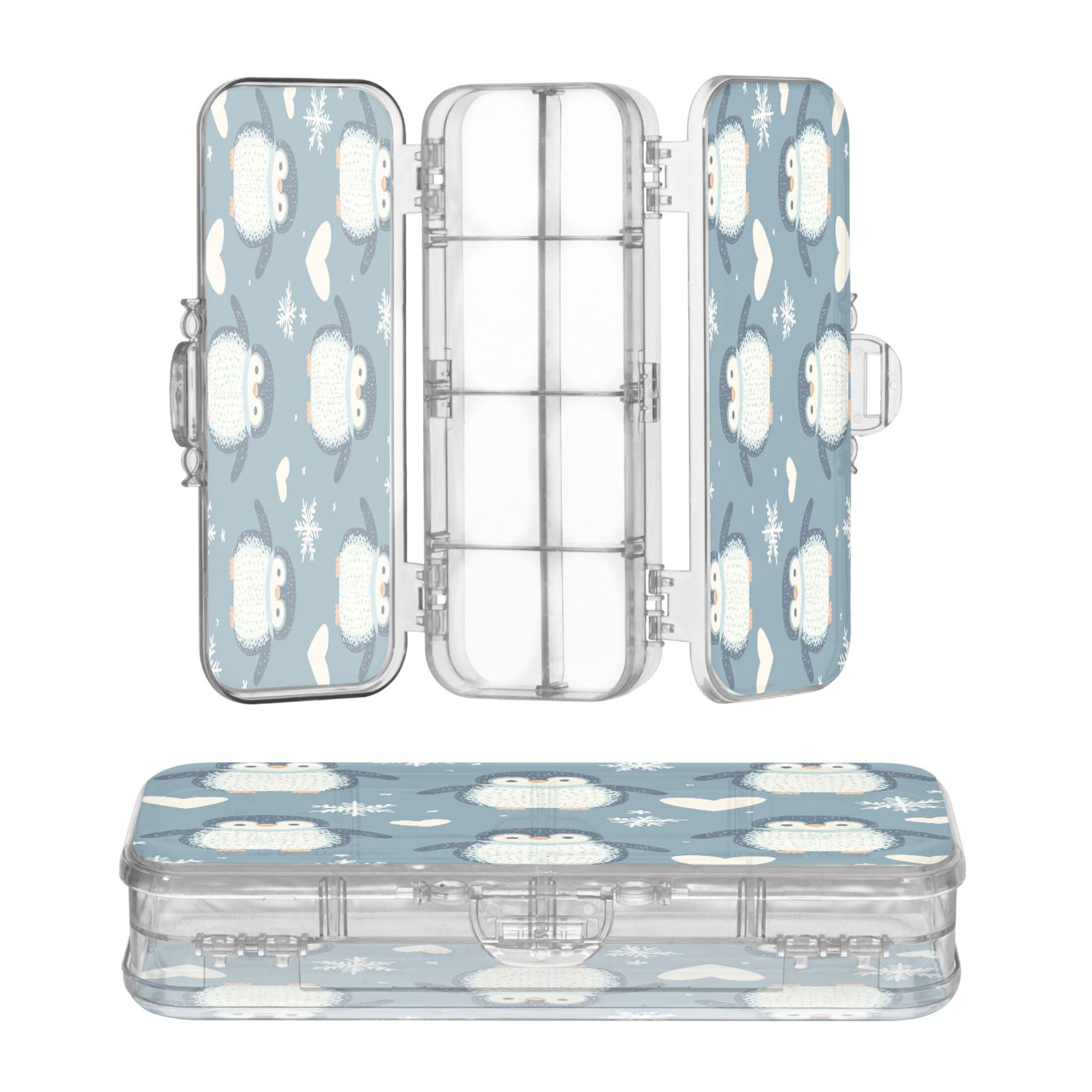 Wobogo Cute Penguins Blue Pattern Clear Pencil Case Plastic Pencilboxes ...