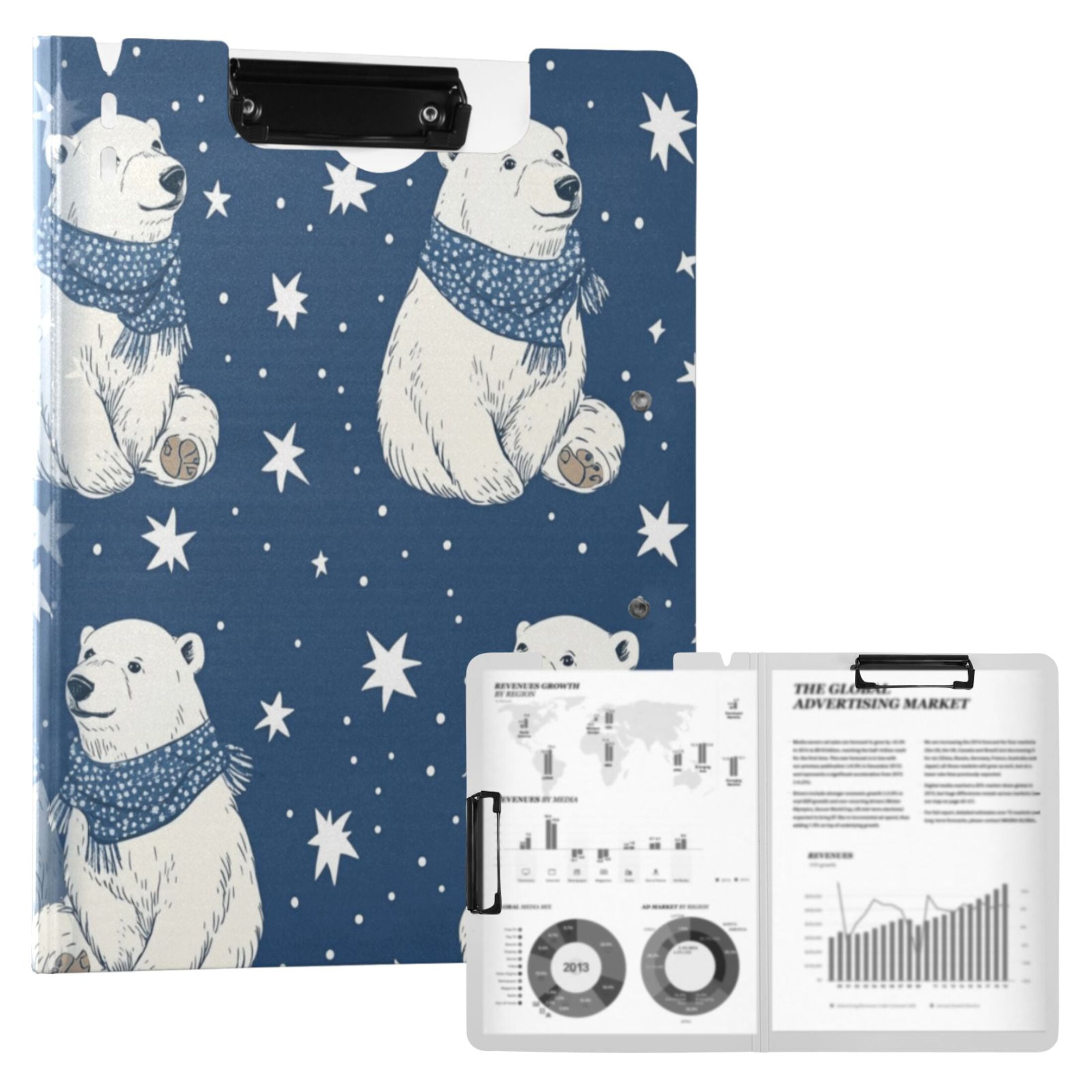 Wobogo Cute Polar Bears Pattern A4 Foldable Clipboard with Horizontal ...