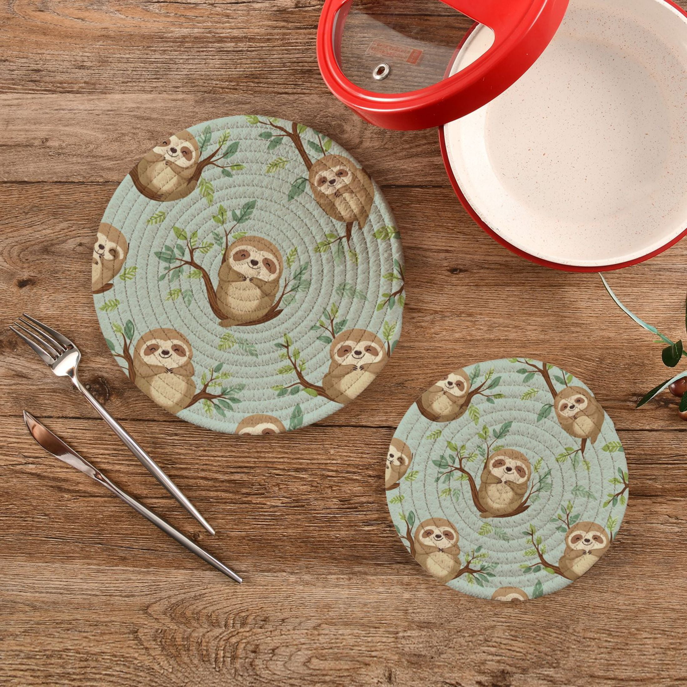 Wobogo Cute Sloth Sitting on Tree Pattern Trivets Potholders Set of 2 ...