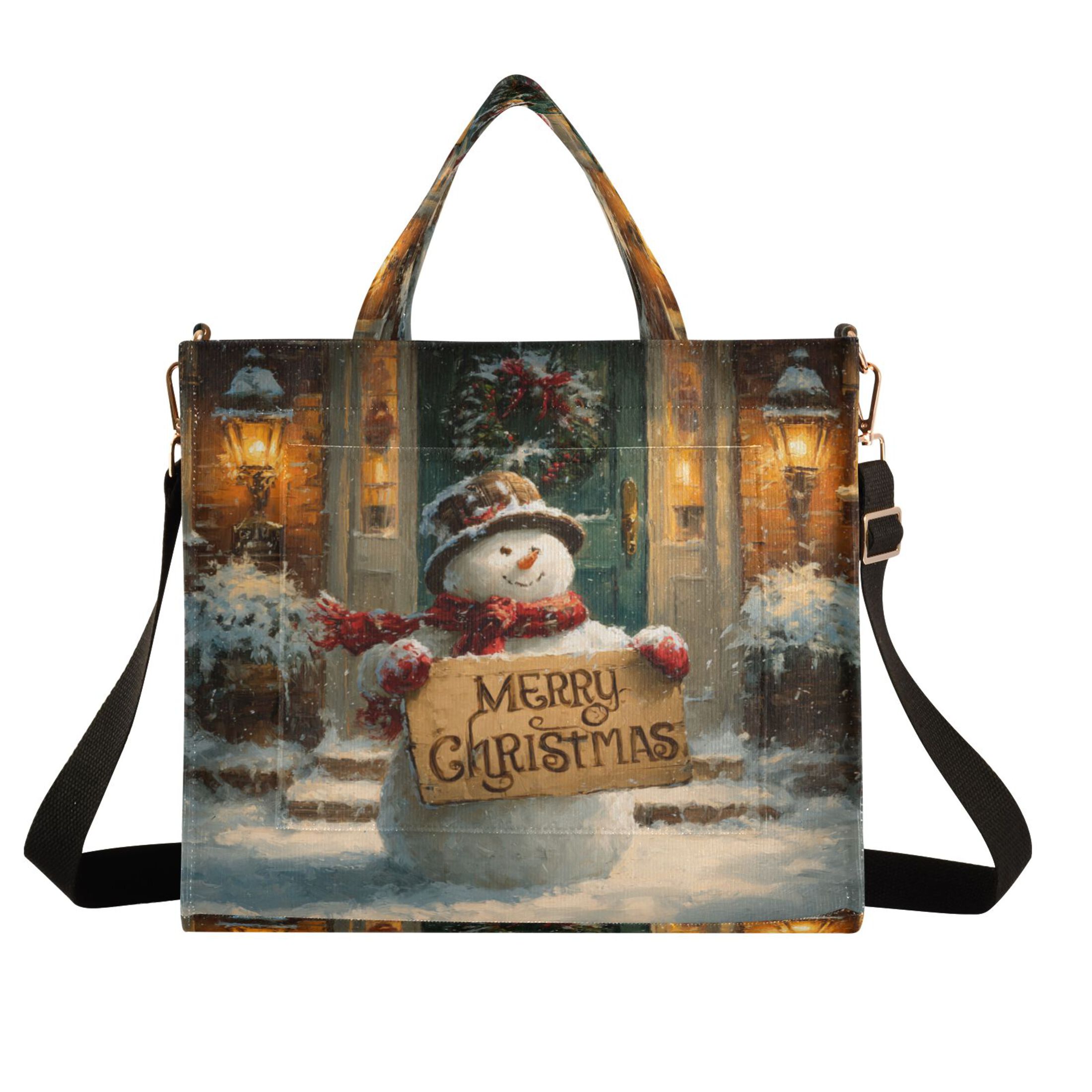 Wobogo Cute Snowman Corduroy Tote Bag for Women Travel Crossbody Bag ...
