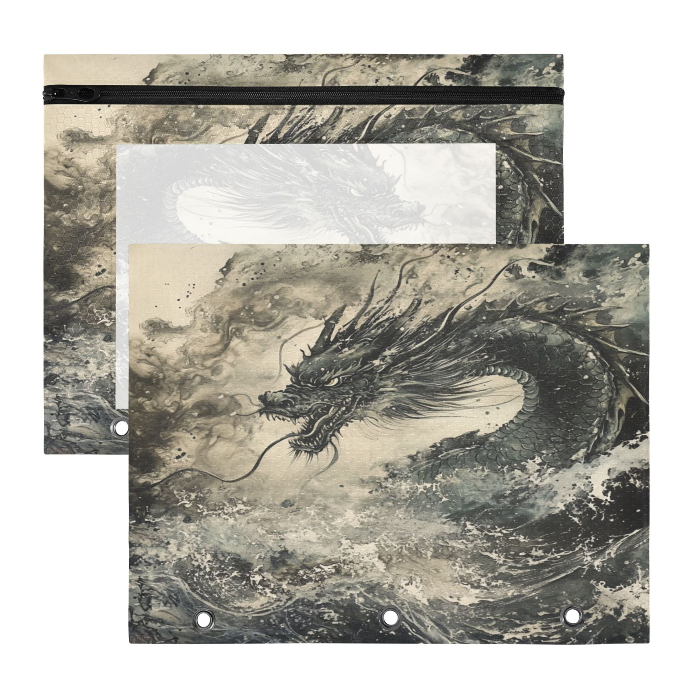 Wobogo Cyan Dragon A4 Size Clear Polyester File Pocket Set of 2 Zipper ...