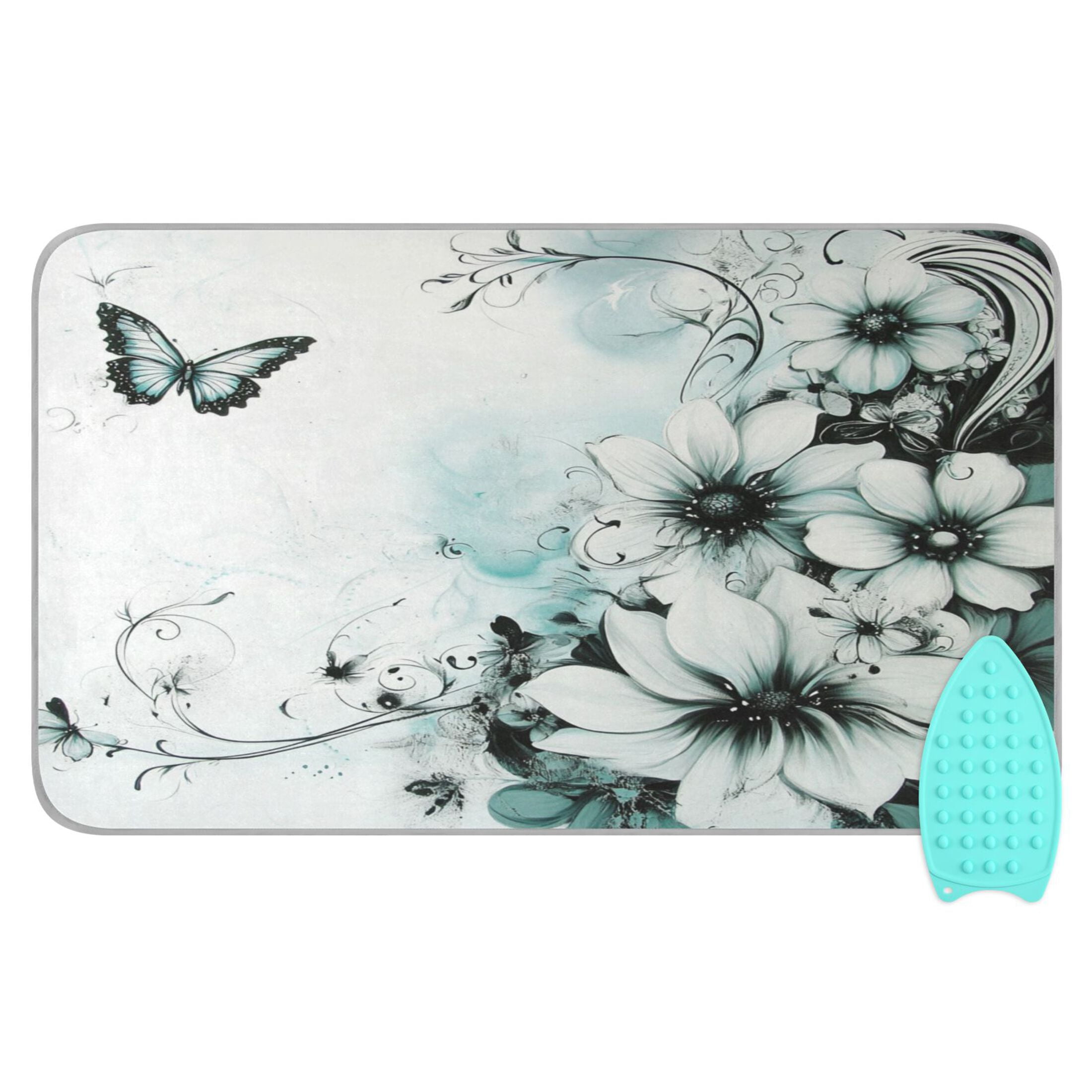 Wobogo Cyan Flowers Ironing Mat Blanket Quilted Washer Dryer Heat ...