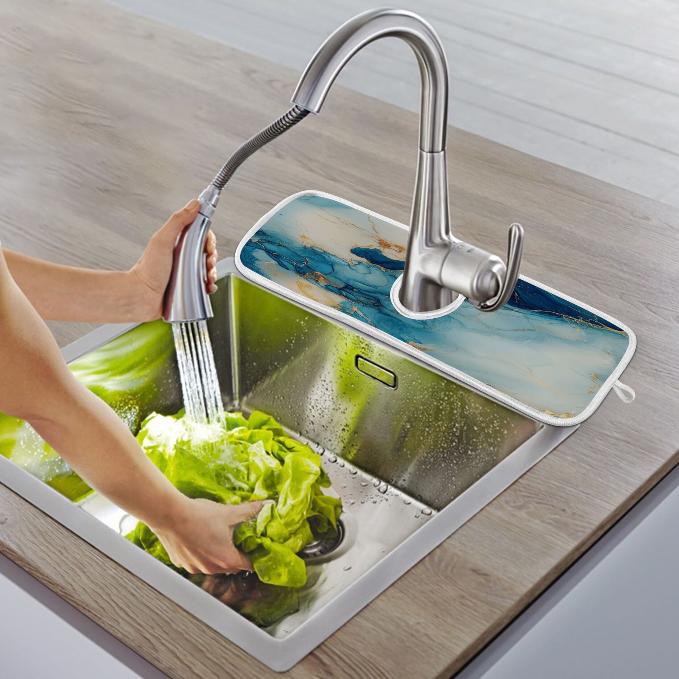 Wobogo Cyan Gilt Patterns Faucet Drying Mat Set of 2 Sponge Material ...