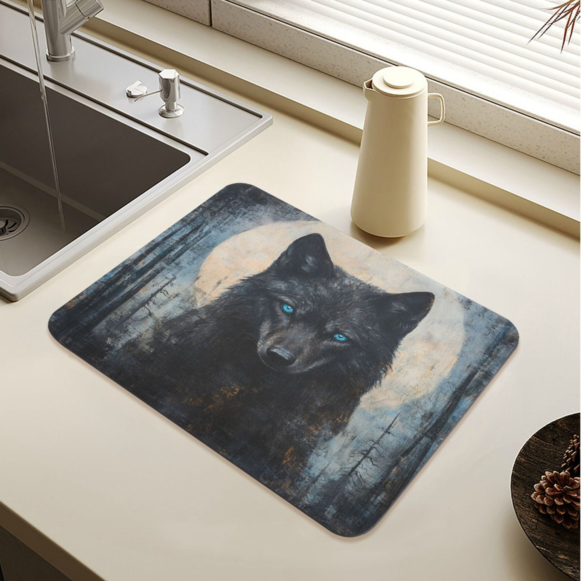 Wobogo Dark Forest Wolf King Dish Drying Mats Diatomaceous Earth Super ...