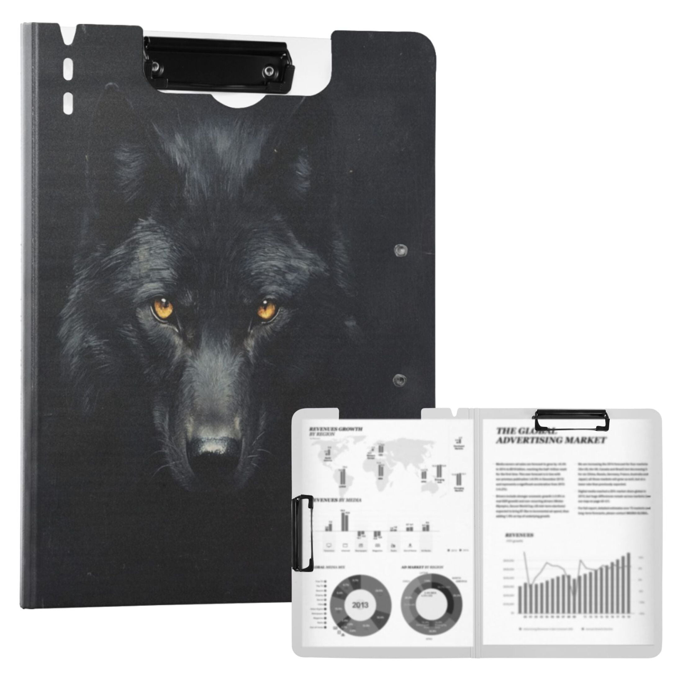 Wobogo Dark Wolf Face A4 Foldable Clipboard with Horizontal and ...