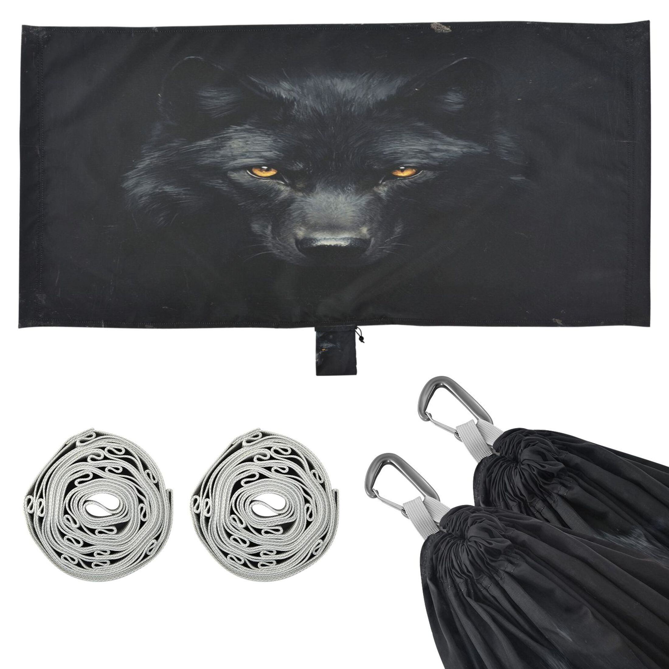 Wobogo Dark Wolf Face Camping Hammocks 330 lb Capacity with Tree Straps ...