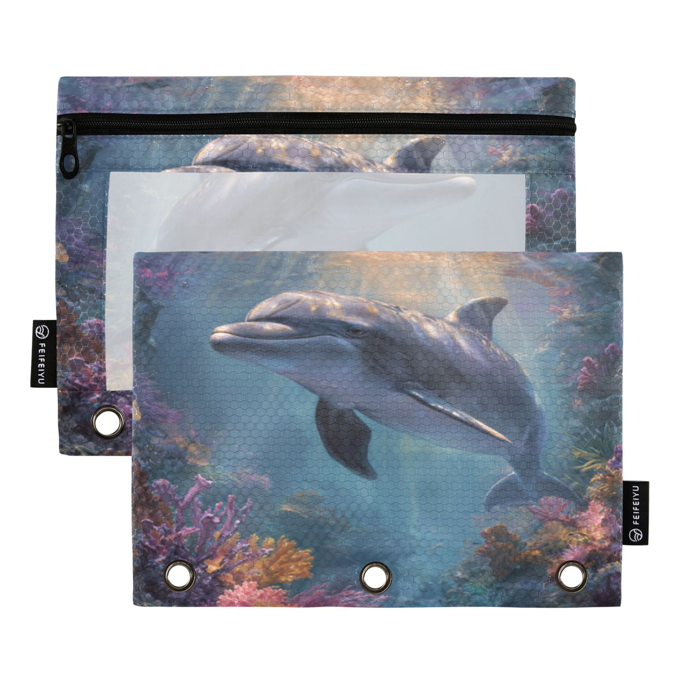 Wobogo Dolphin Pencil Pouch with 3 Ring Binder Holes Set of 2 for ...