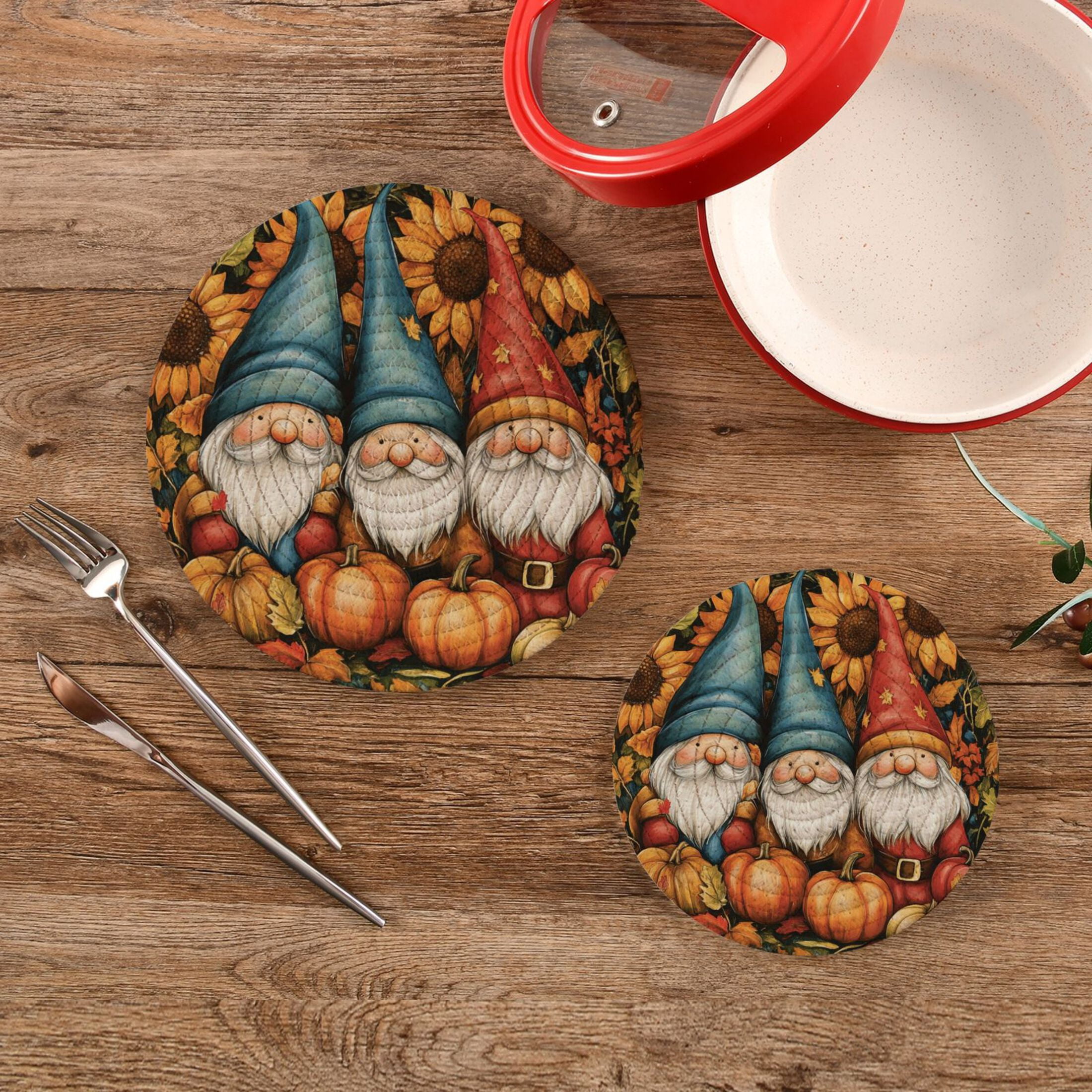 Wobogo Dwarf Elves Fall Trivets Potholders Set of 2 Cotton Woven Round ...