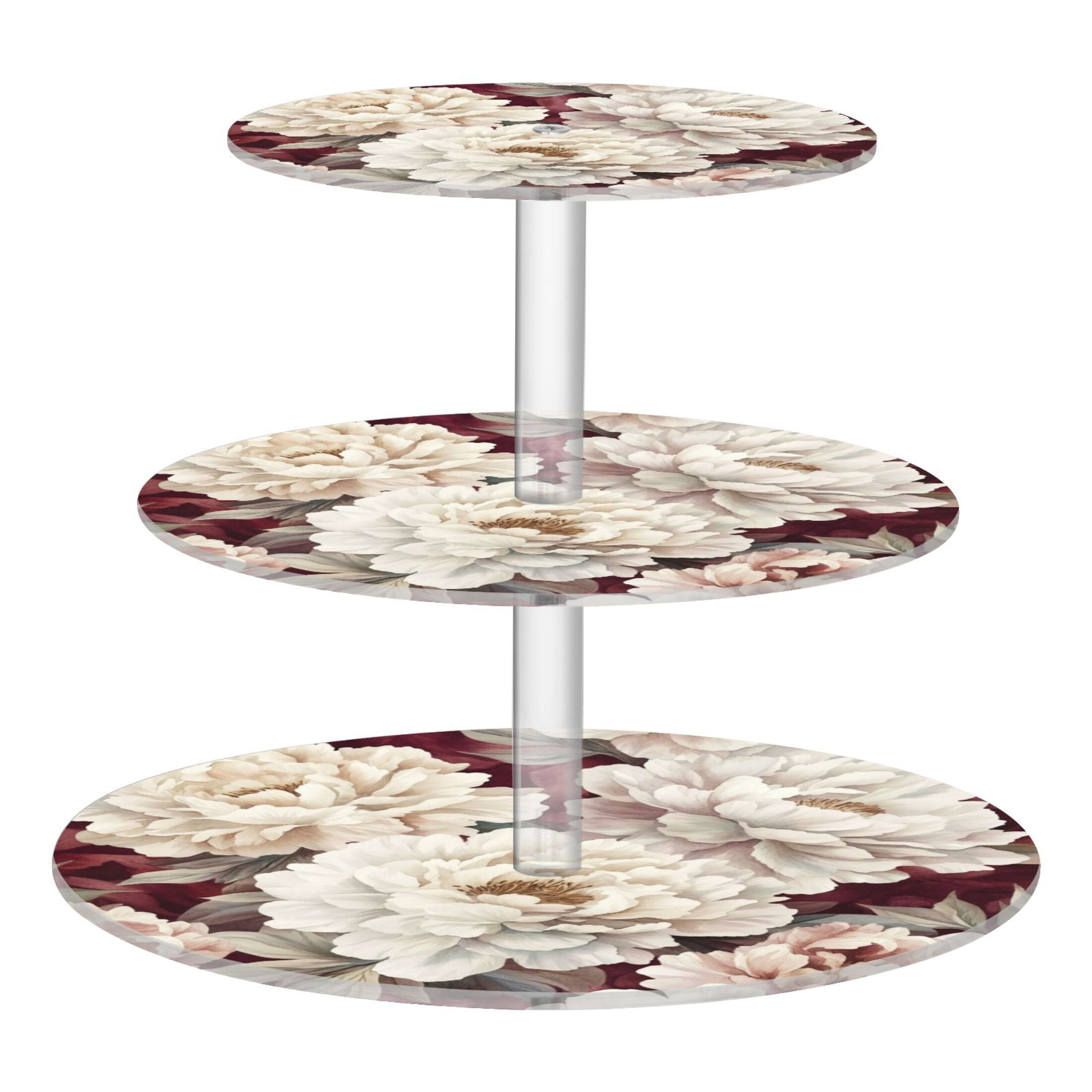 Wobogo Elegant Peonies 3 Tier Acrylic Cake Stand with Clear Round Hold ...
