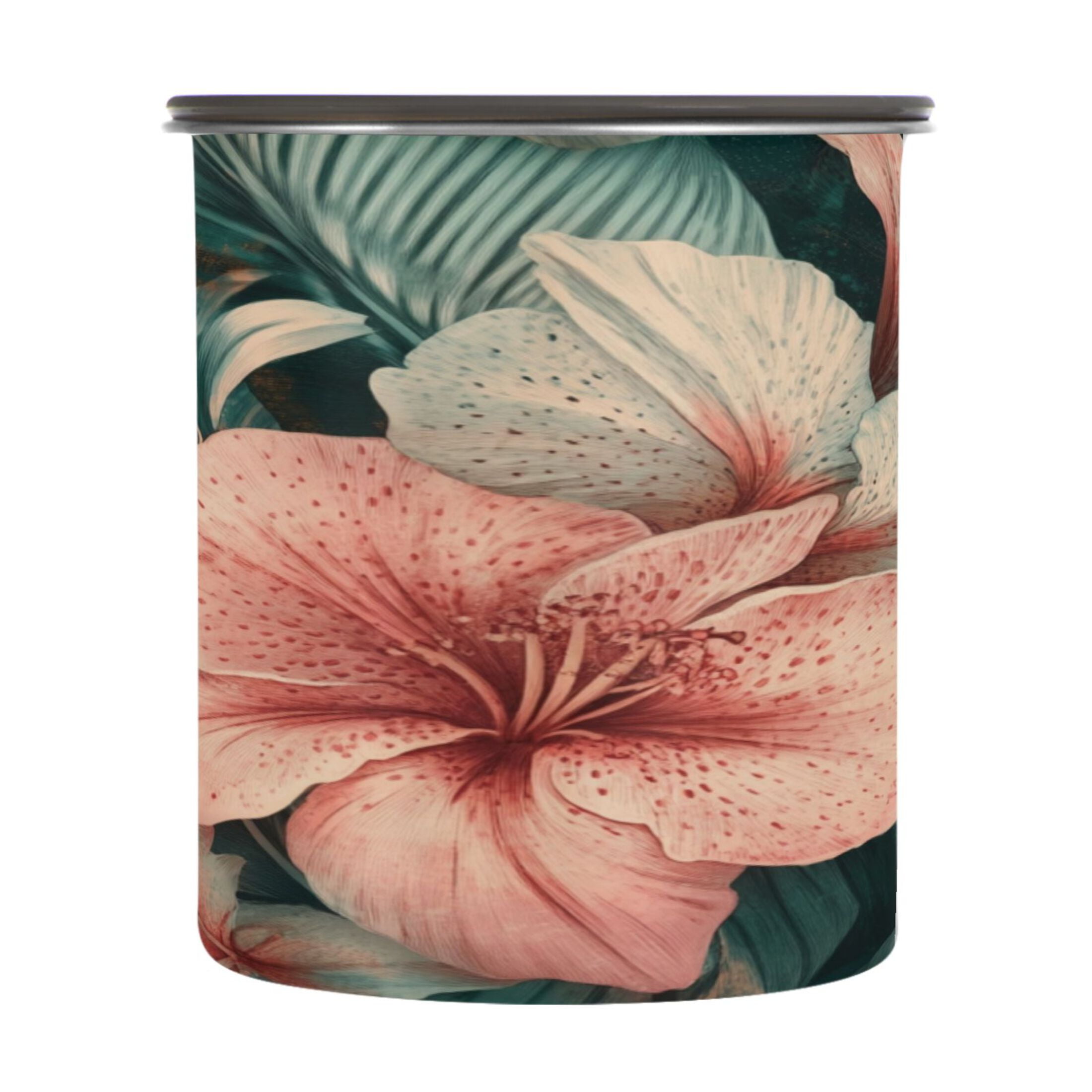 Wobogo Exotic Pink Flowers Food Storage Jars 304 Food Grade Stainless Steel Canisters With ...