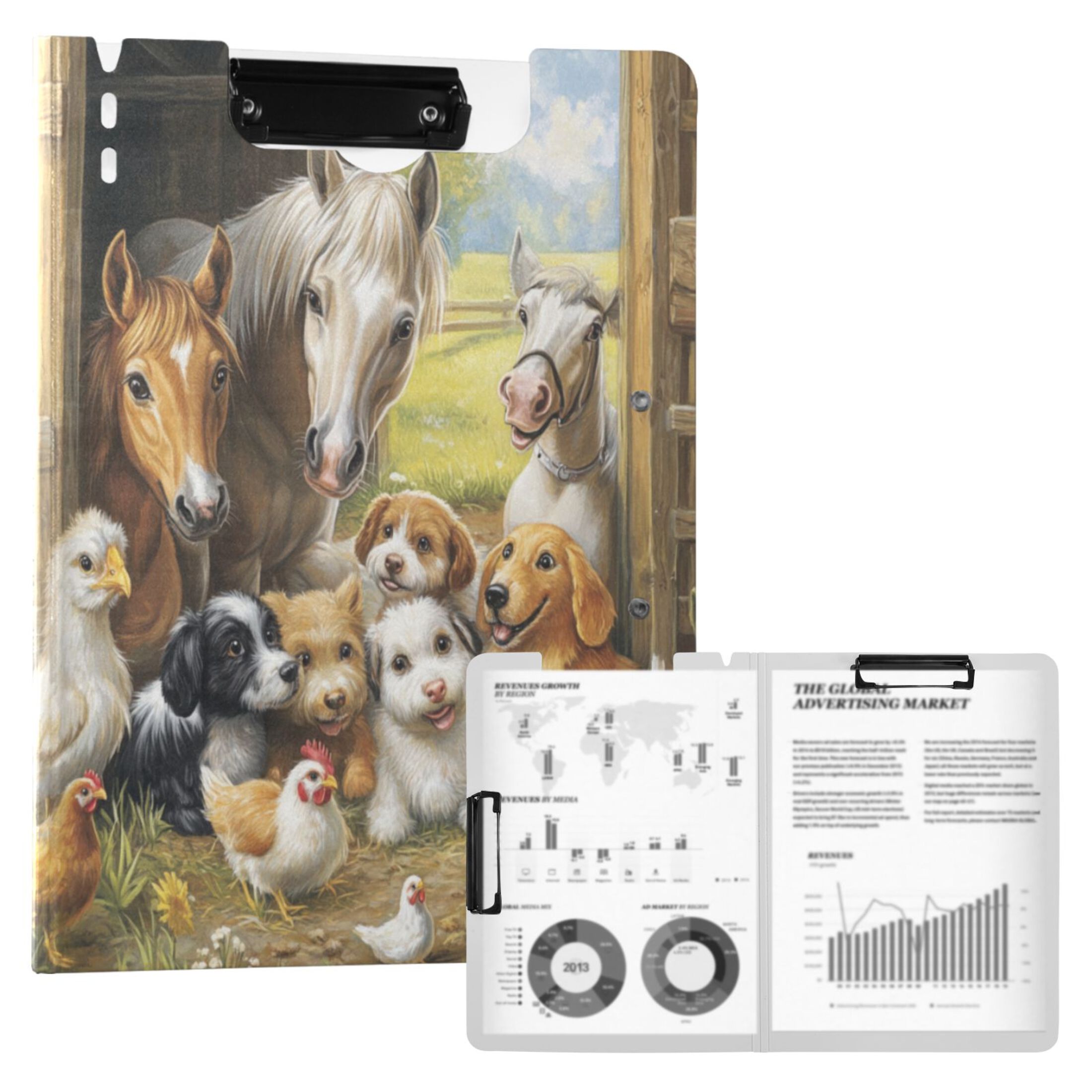 Wobogo Farm Animals A4 Foldable Clipboard with Horizontal and Vertical ...