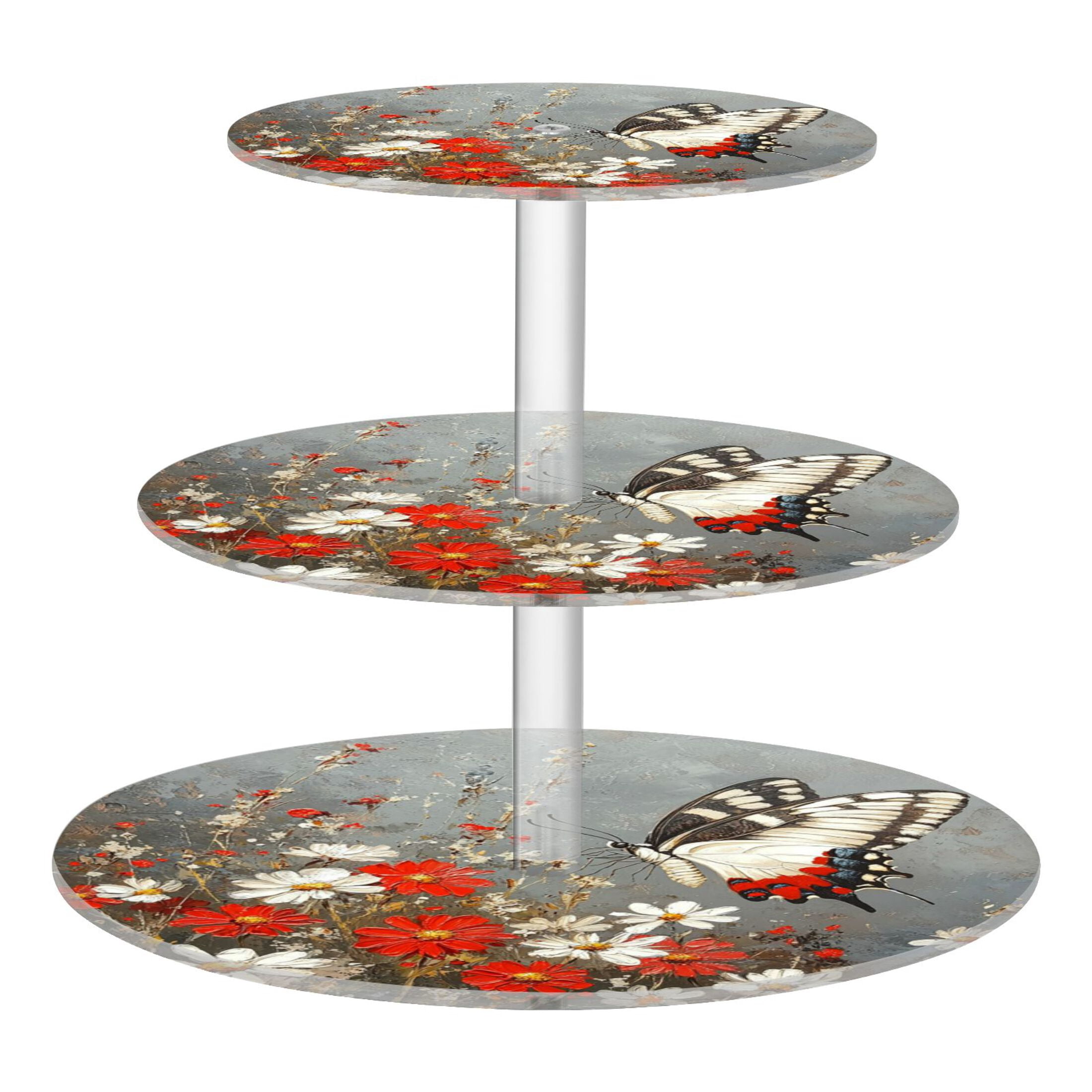 Wobogo Flower Butterfly 3 Tier Acrylic Cake Stand with Clear Round Hold ...