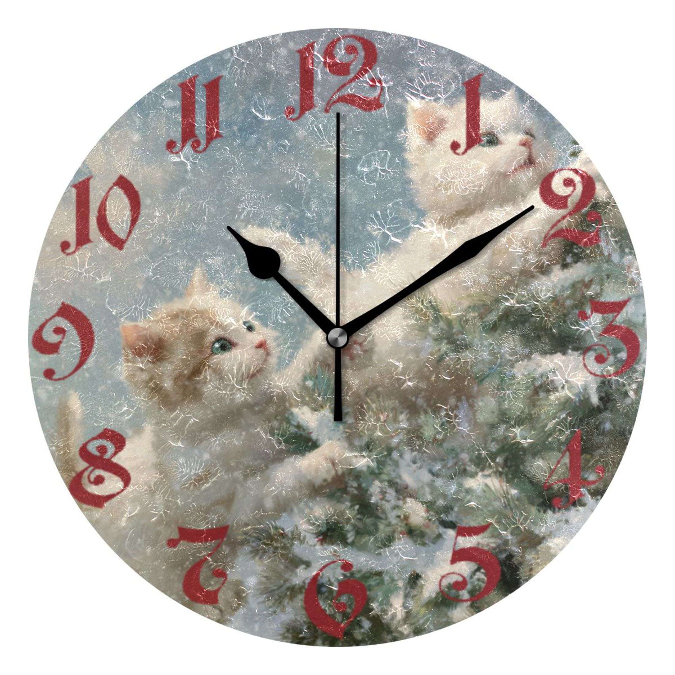 Wobogo Funny Cat Wall Clock 10in Silent Mechanism Battery Operated ...