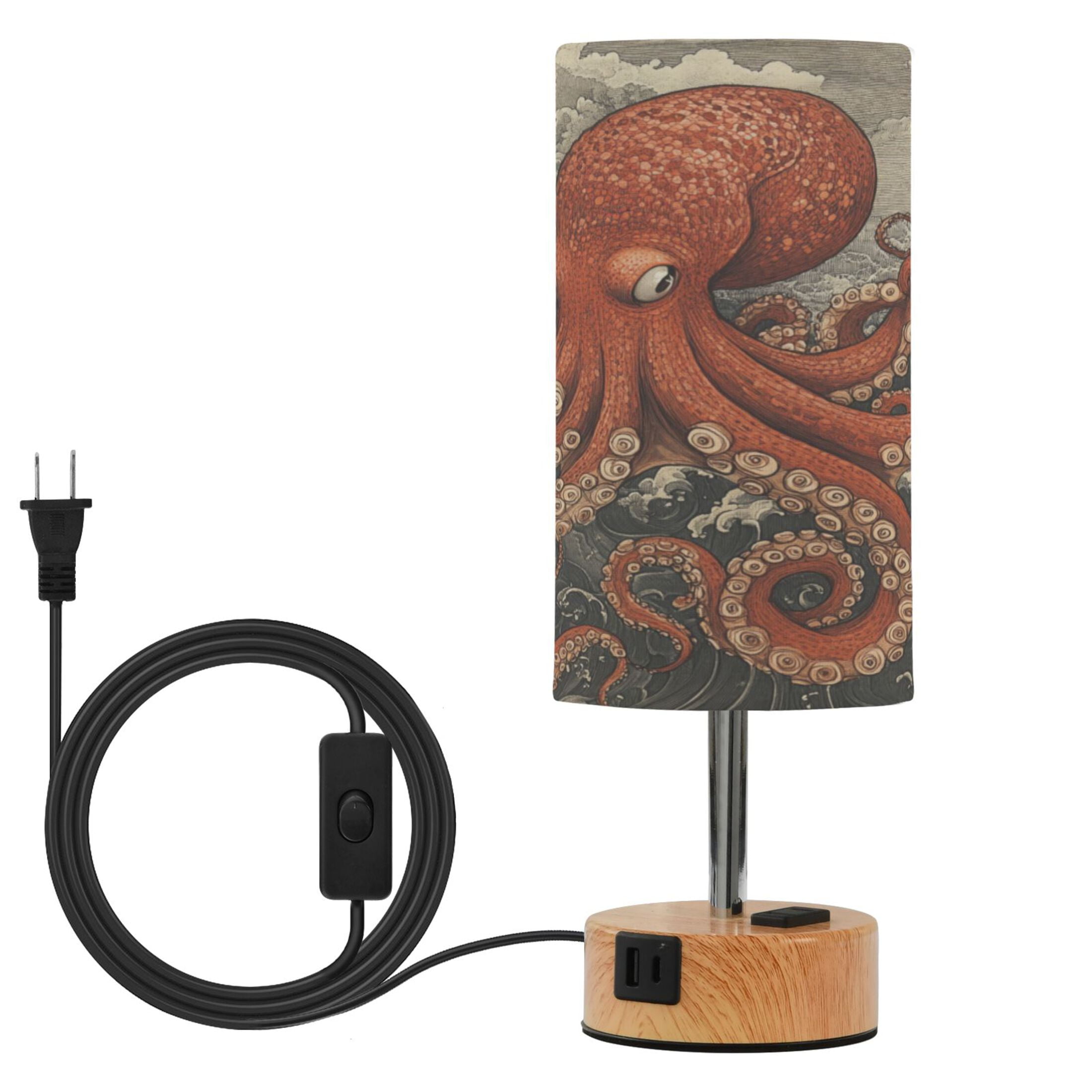 Wobogo Giant Octopus Bedside Lamp Touch Control Table Lamp with USB A+C ...