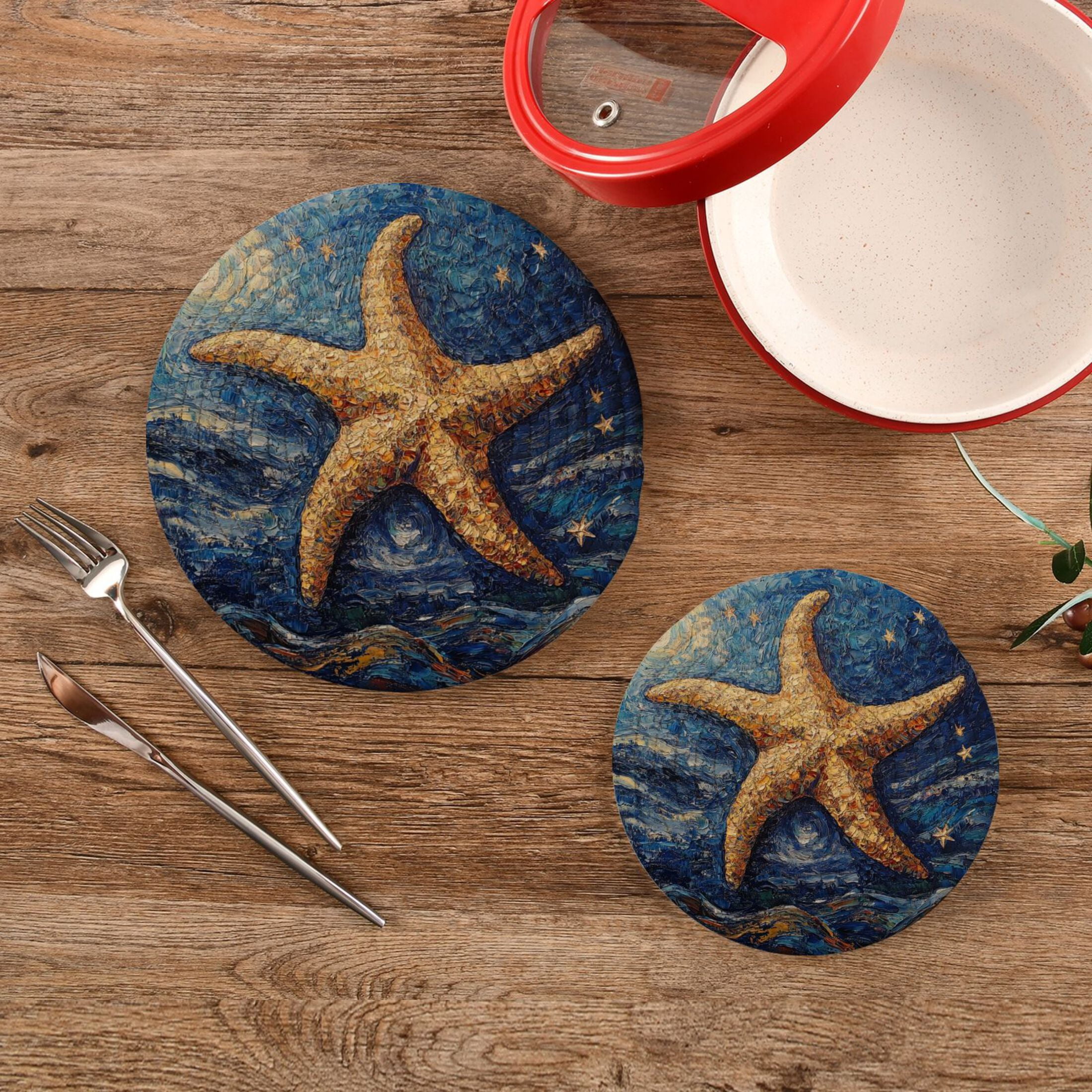 Wobogo Giant Starfish Oil Painting Trivets Potholders Set of 2 Cotton ...