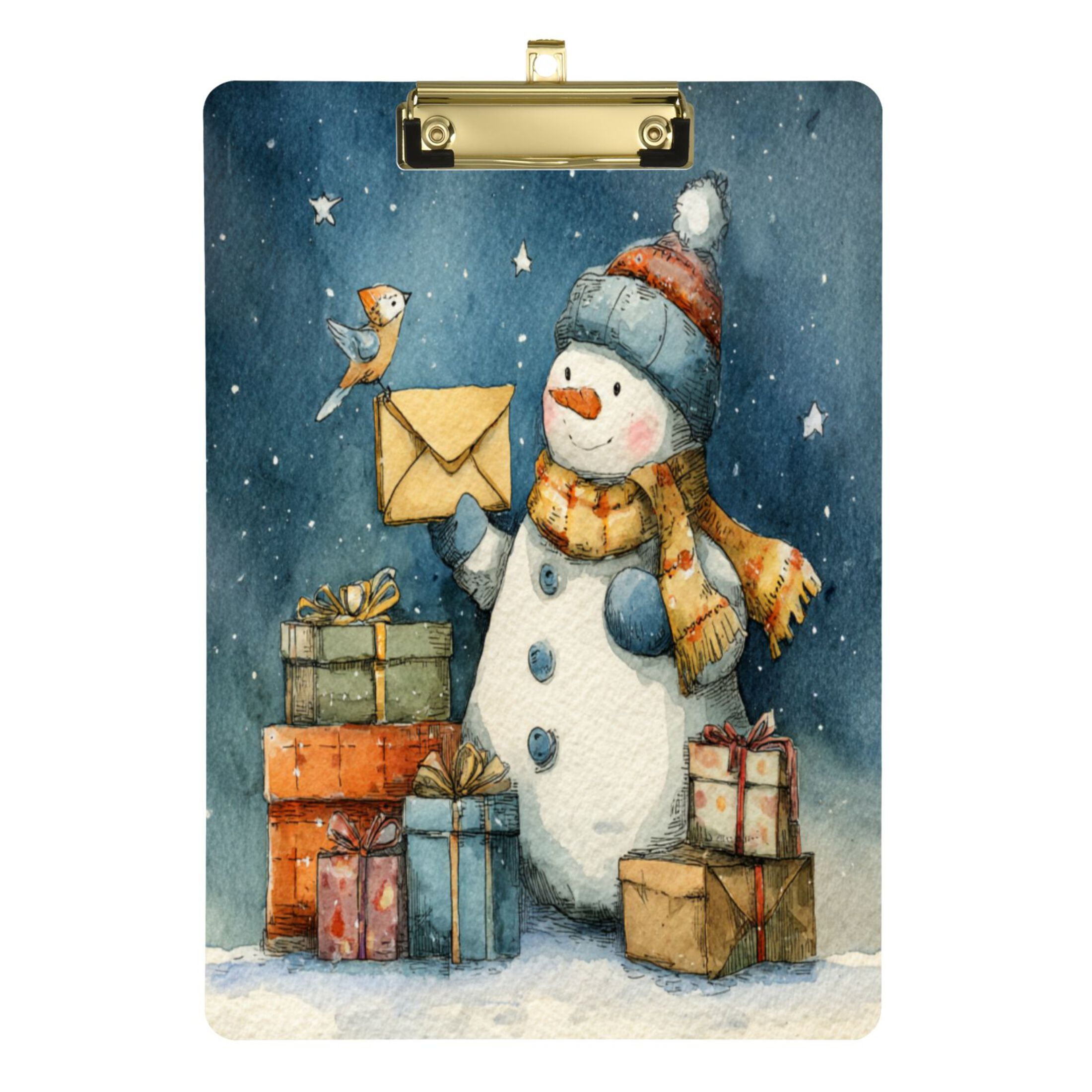 Wobogo Gift Snowman Acrylic Writing Pad Gold Clip Stardard Size A4 ...