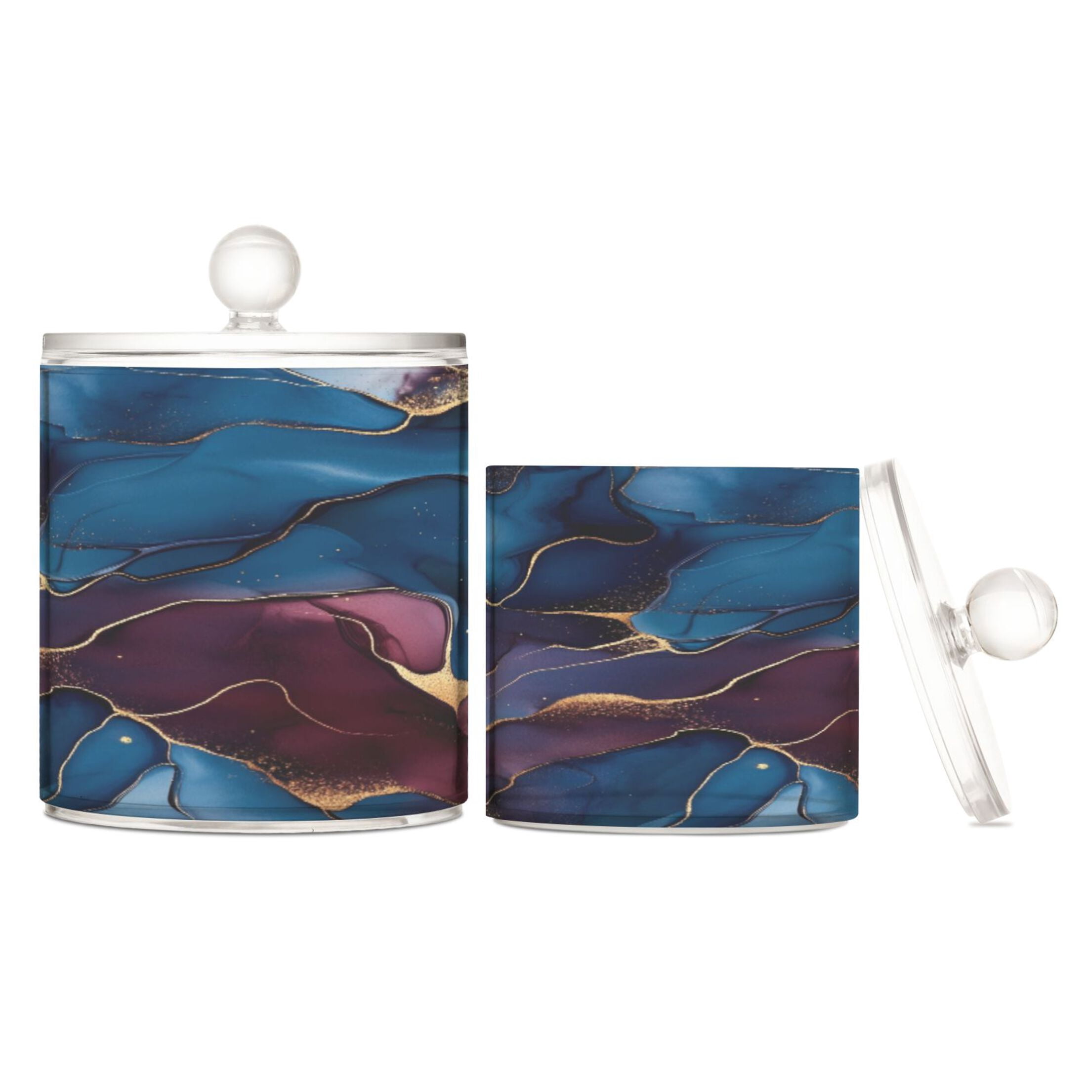Wobogo Gilt Blue Pattern Clear Plastic Jar Large and Medium Combo Set ...